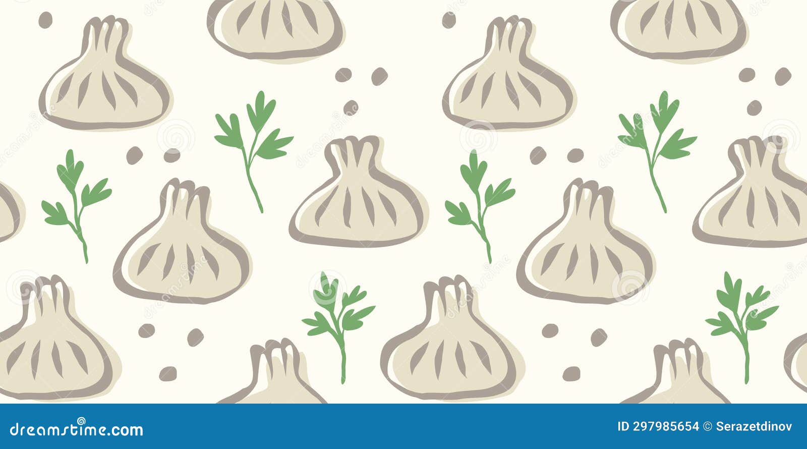 Vector Seamless Pattern Of Georgian Food Of Khinkali In Doodle Style ...