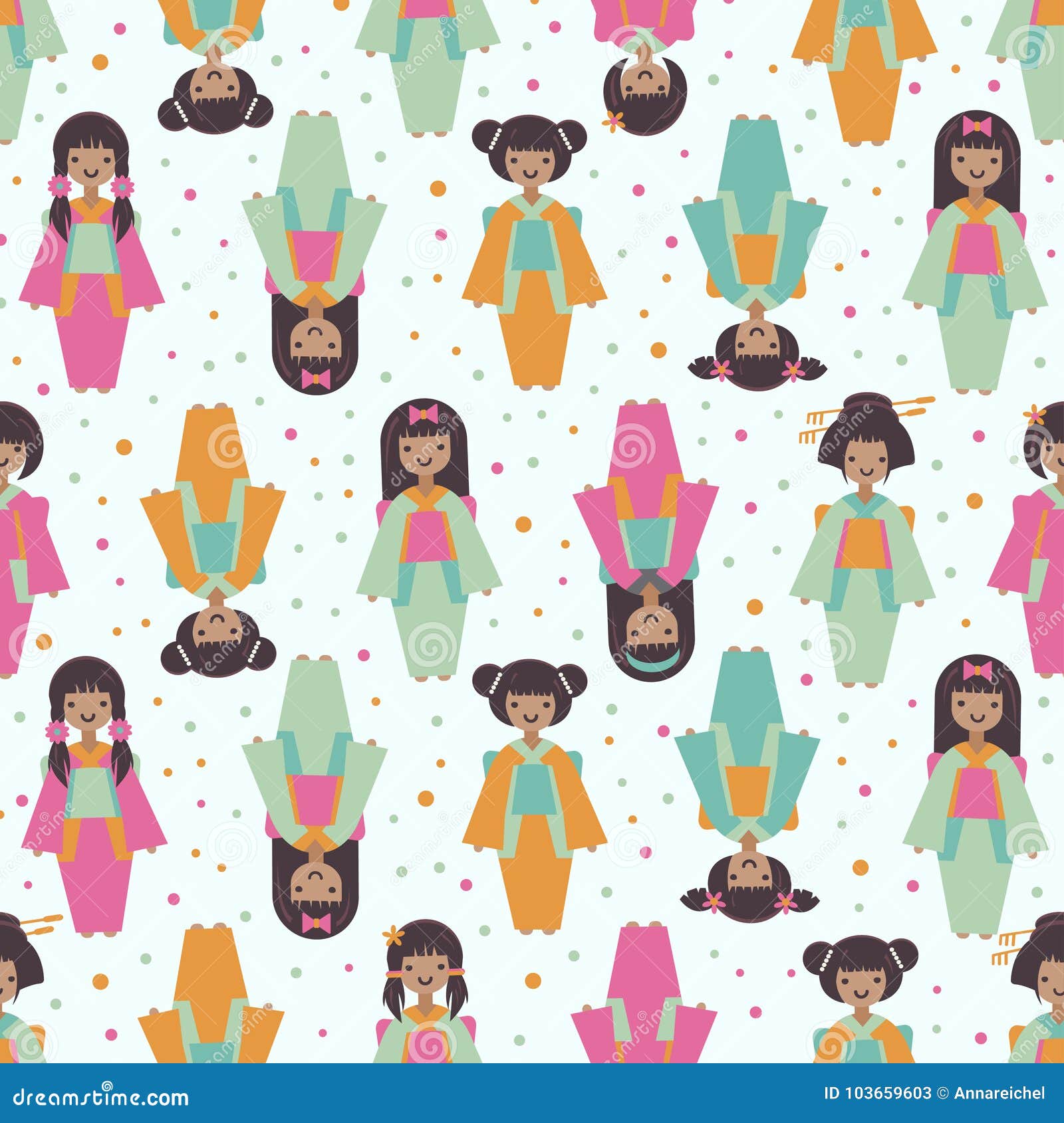 Vector Seamless Pattern with Girls in Kimono. Stock Vector ...