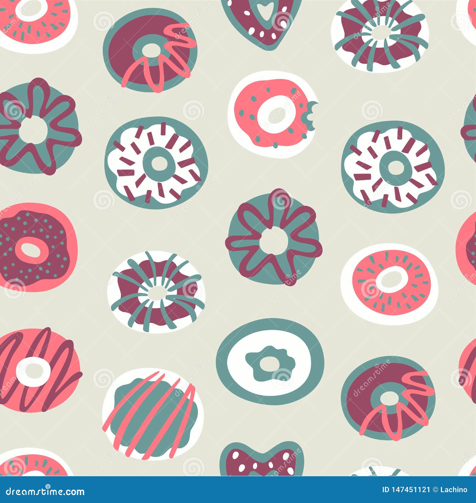 Vector Seamless Pattern with Glazed Donuts. Vector Doodle Illustration ...
