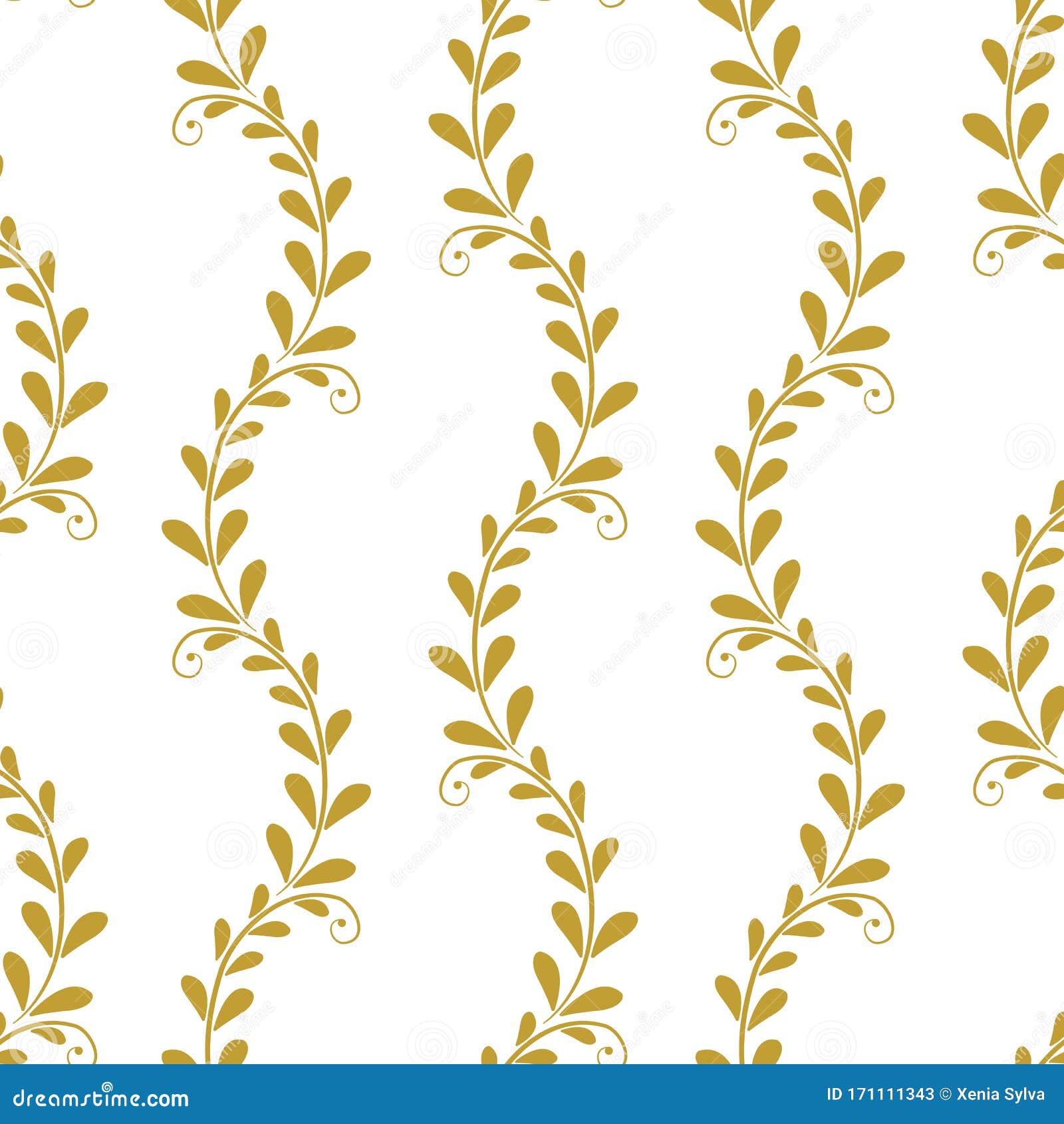Vector Seamless Pattern with Gold Abstract Branches and Leaves on White ...
