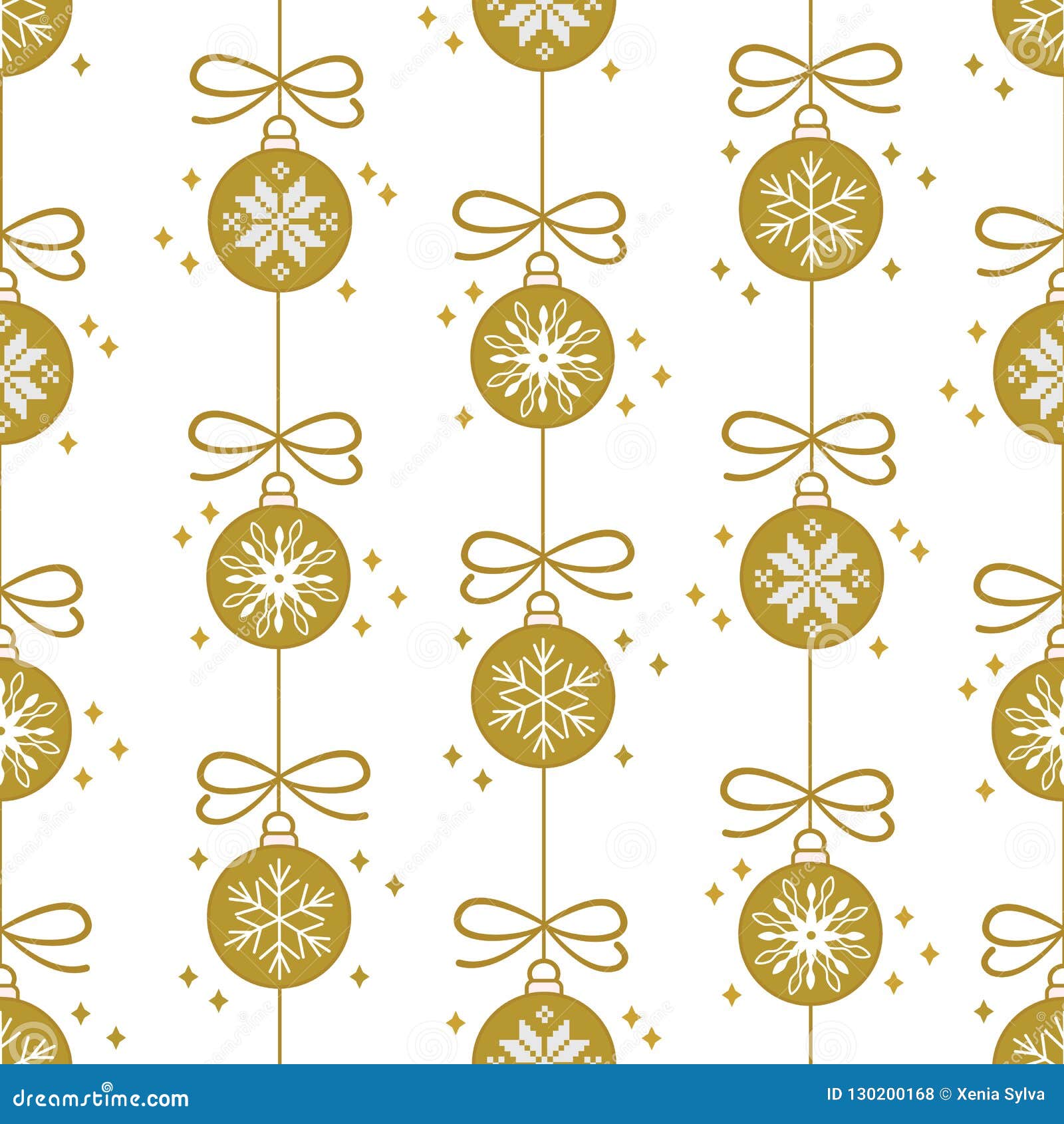 Vector Seamless Pattern with Gold Christmas Balls on White Background ...