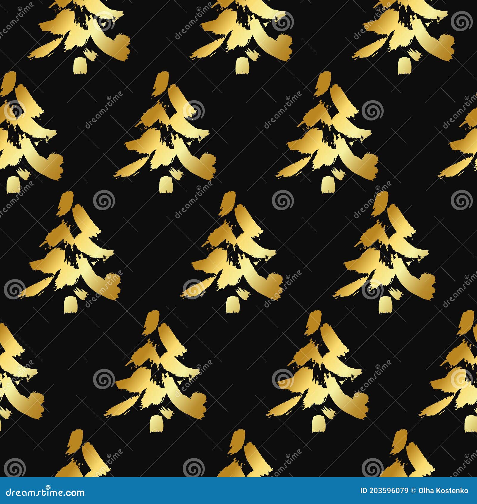 Vector Seamless Pattern with Gold Christmas Tree Stock Vector ...