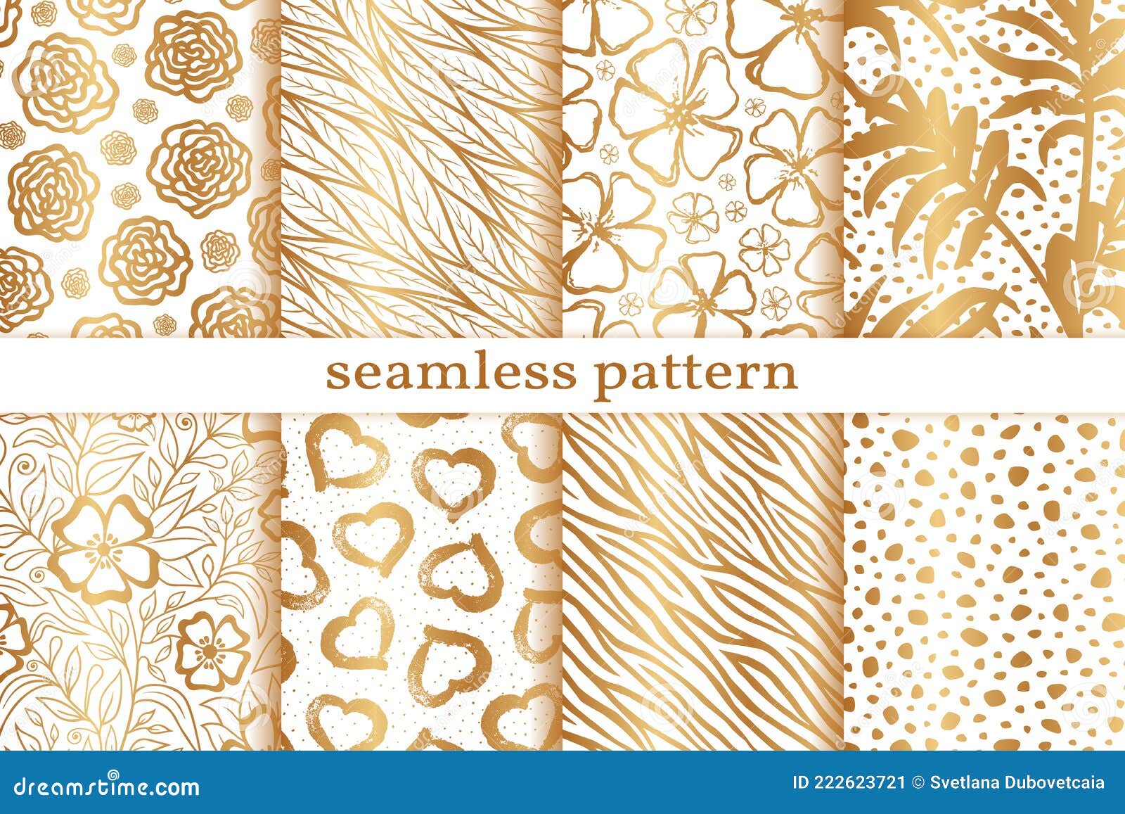 Vector Seamless Pattern. Gold Hand Drawn Background. Repeated Pattern ...