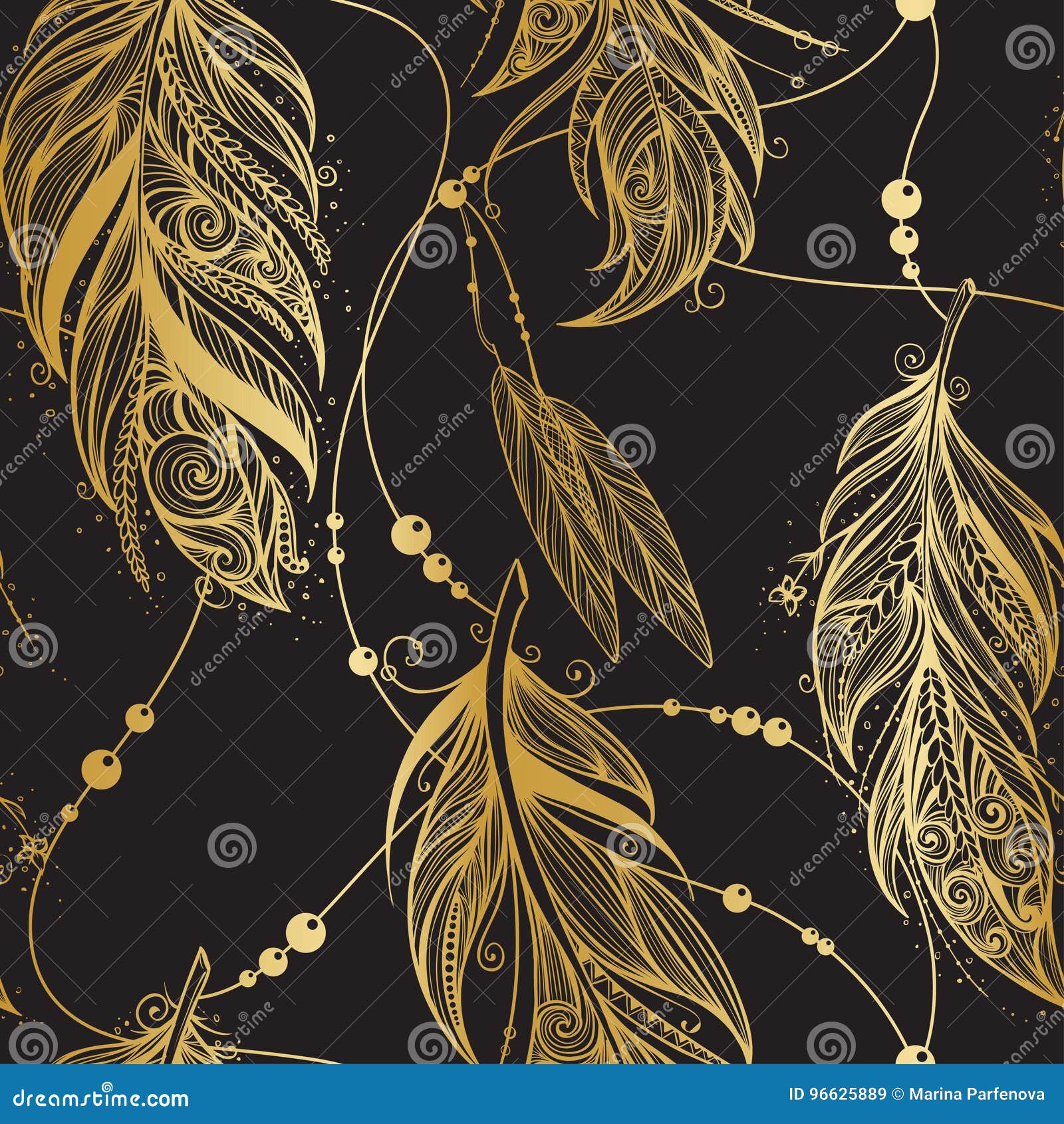 Vector Seamless Pattern with Golden Feathers Stock Vector ...