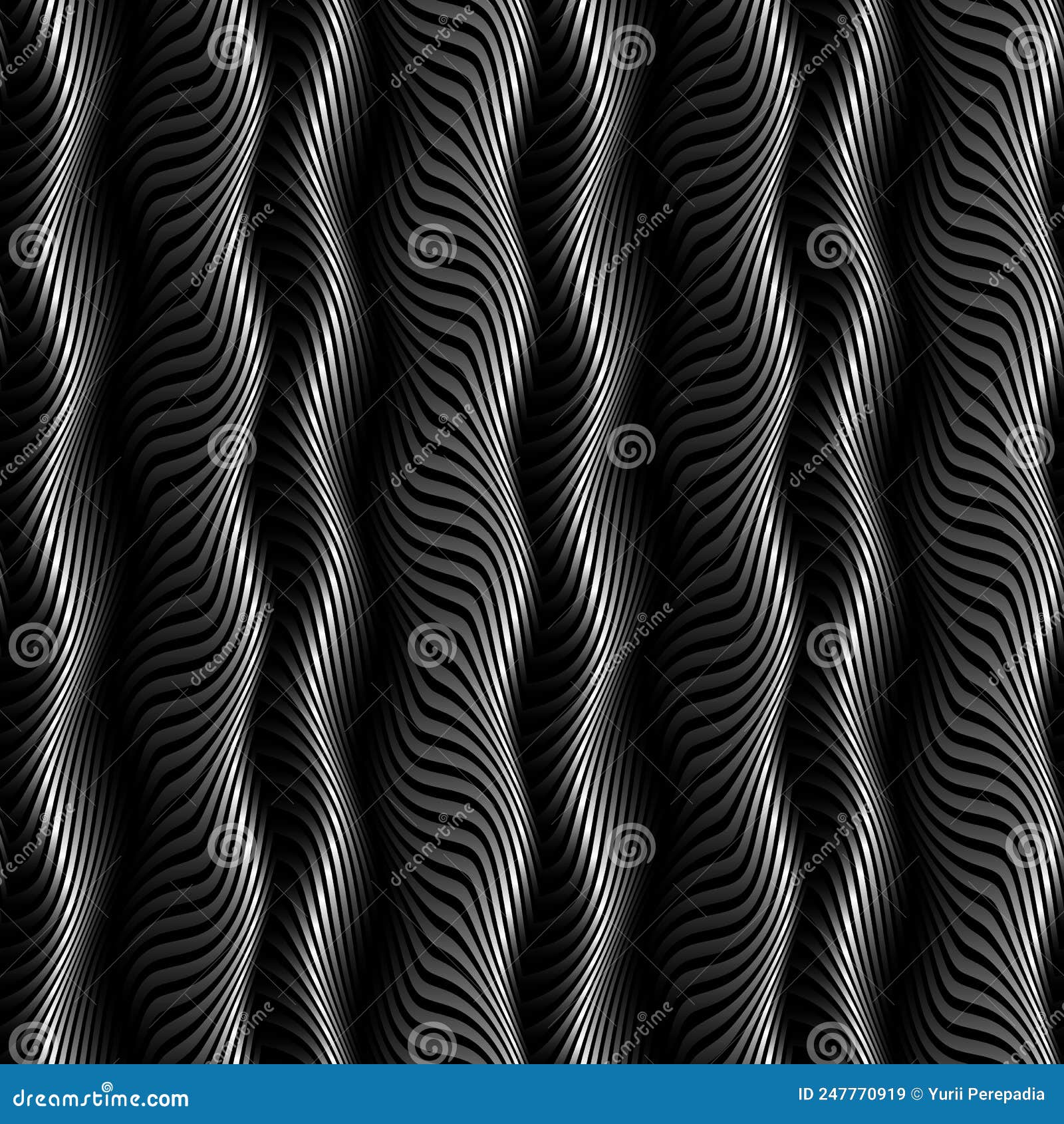 Vector Seamless Pattern of Gradient Monochrome Waves. Op Art Volumetric Texture for Wallpaper ...