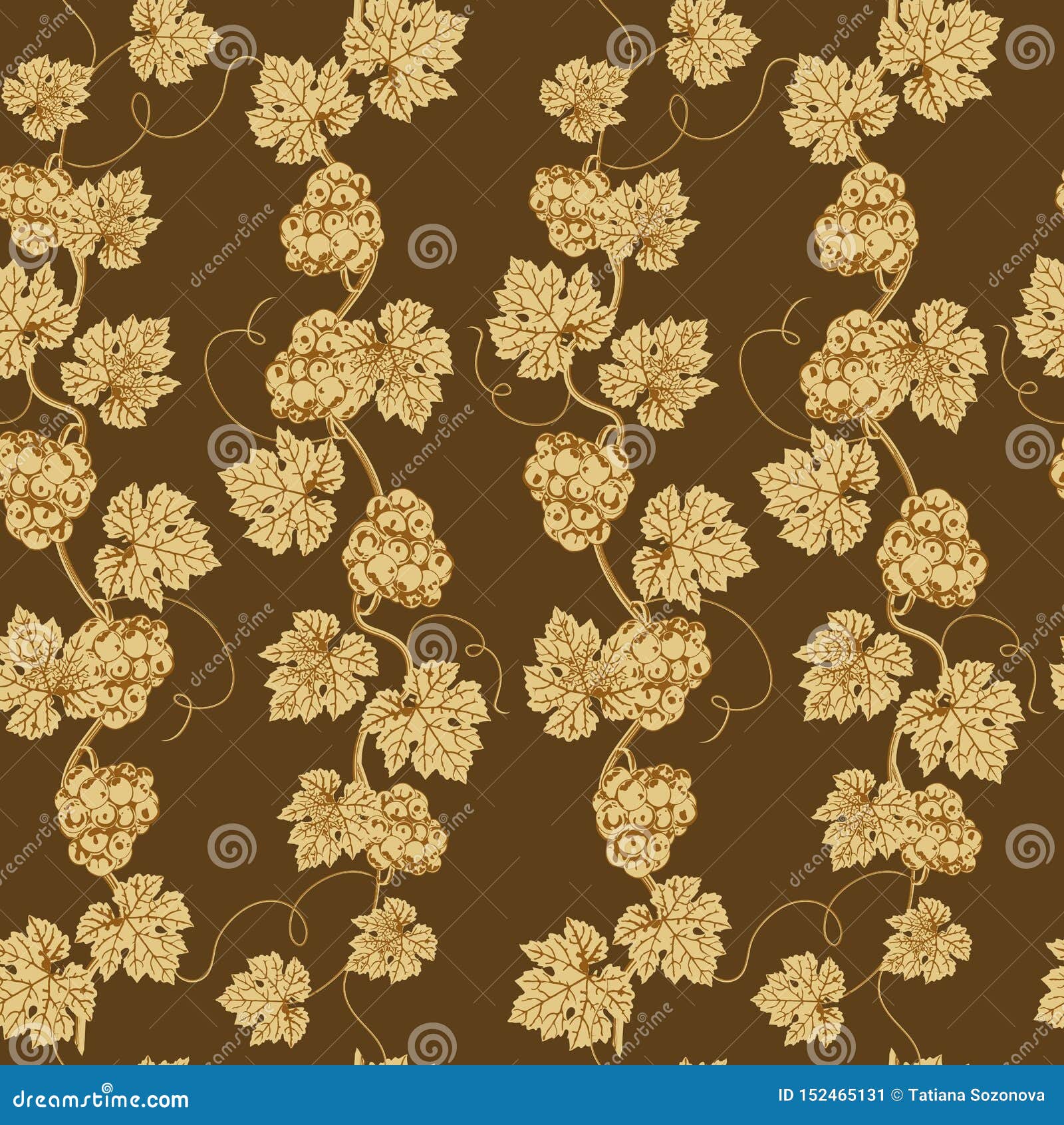 Vector Seamless Pattern of Grape Branch. Wineyard Retro Wallpaper on ...
