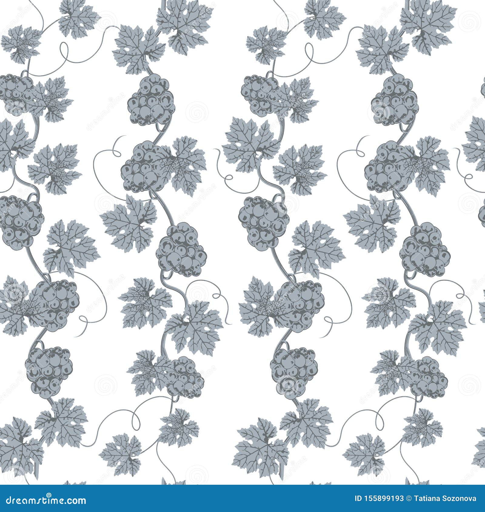 Vector Seamless Pattern of Grape Branch. Wineyard Retro Wallpaper on ...