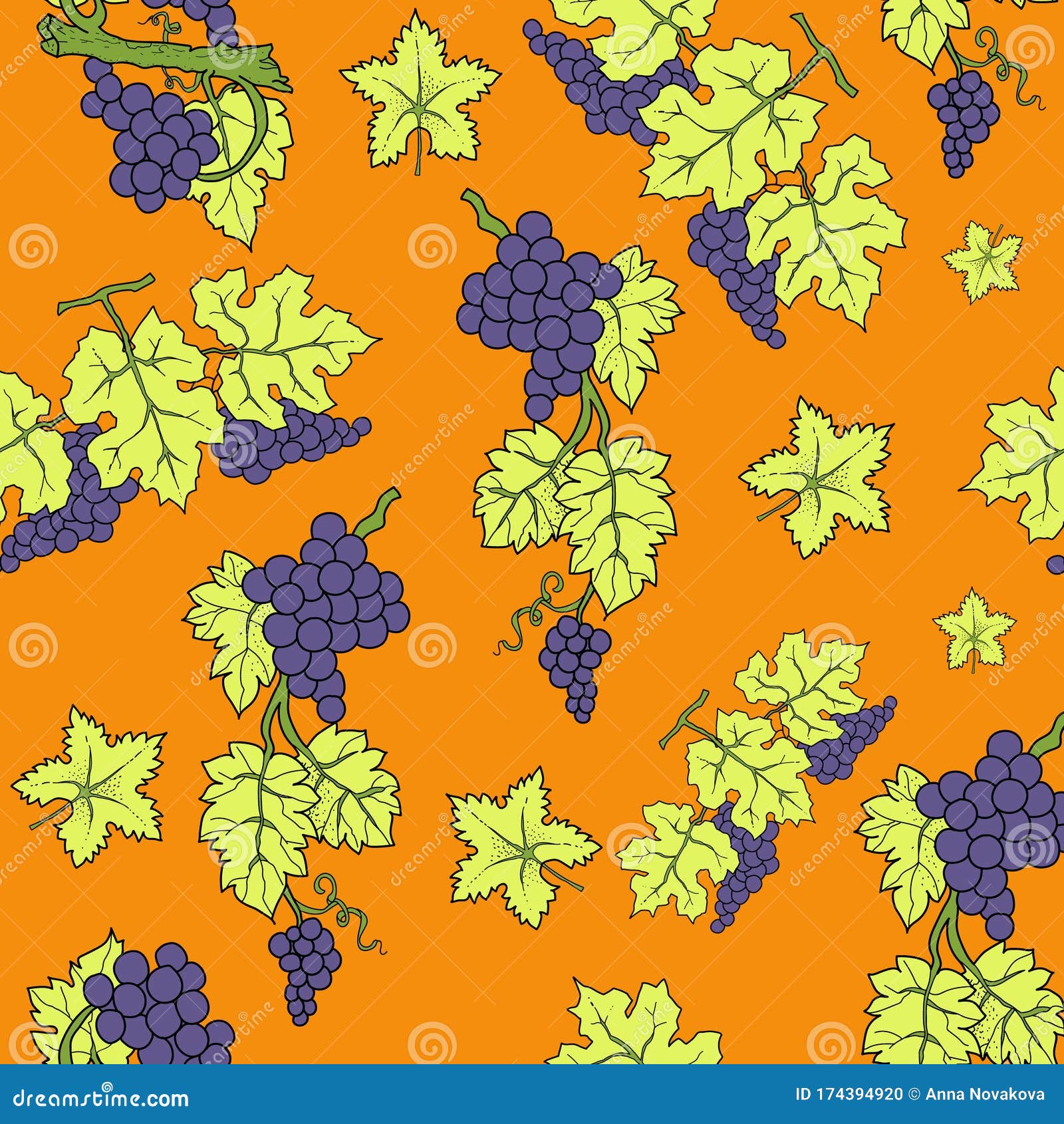 Vector Seamless Pattern with Grapes and Leaves Stock Vector ...