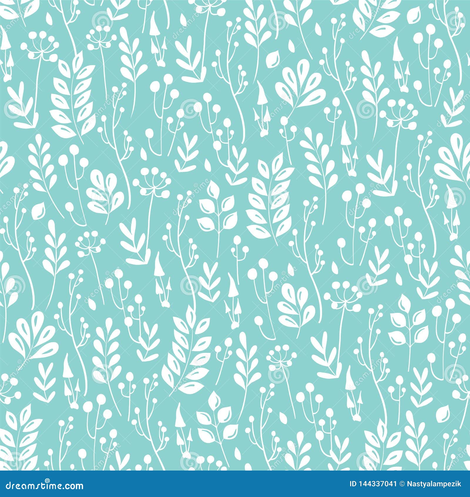 Vector Seamless Pattern with Graphic Sprigs and Leaves on Mint Color ...