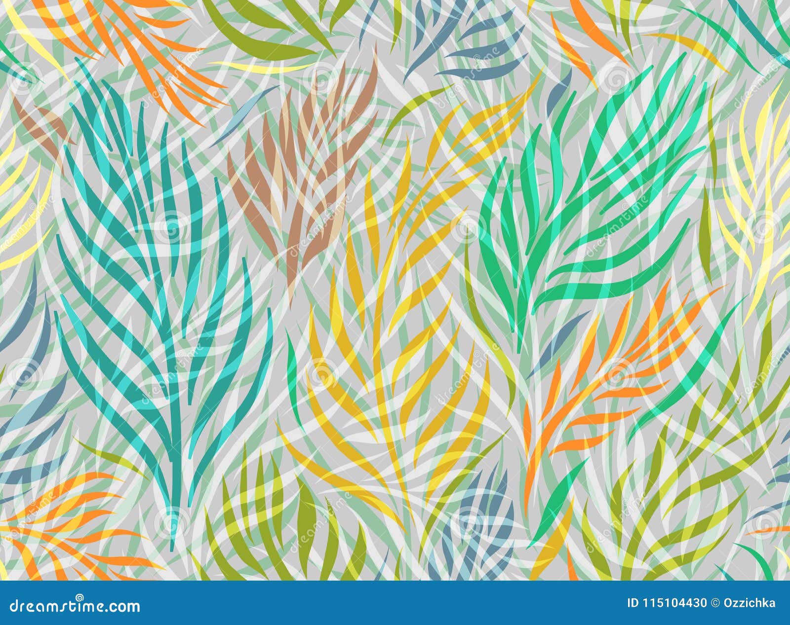 Vector Seamless Pattern with Graphical Leaves, Colorful Botanical ...