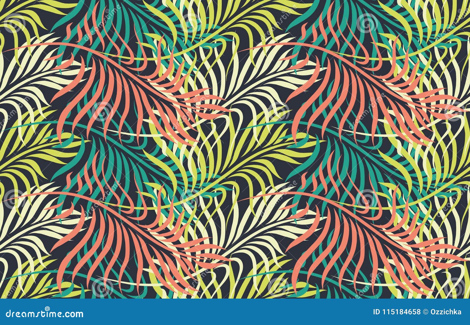 Vector Seamless Pattern with Graphical Leaves, Colorful Botanical ...
