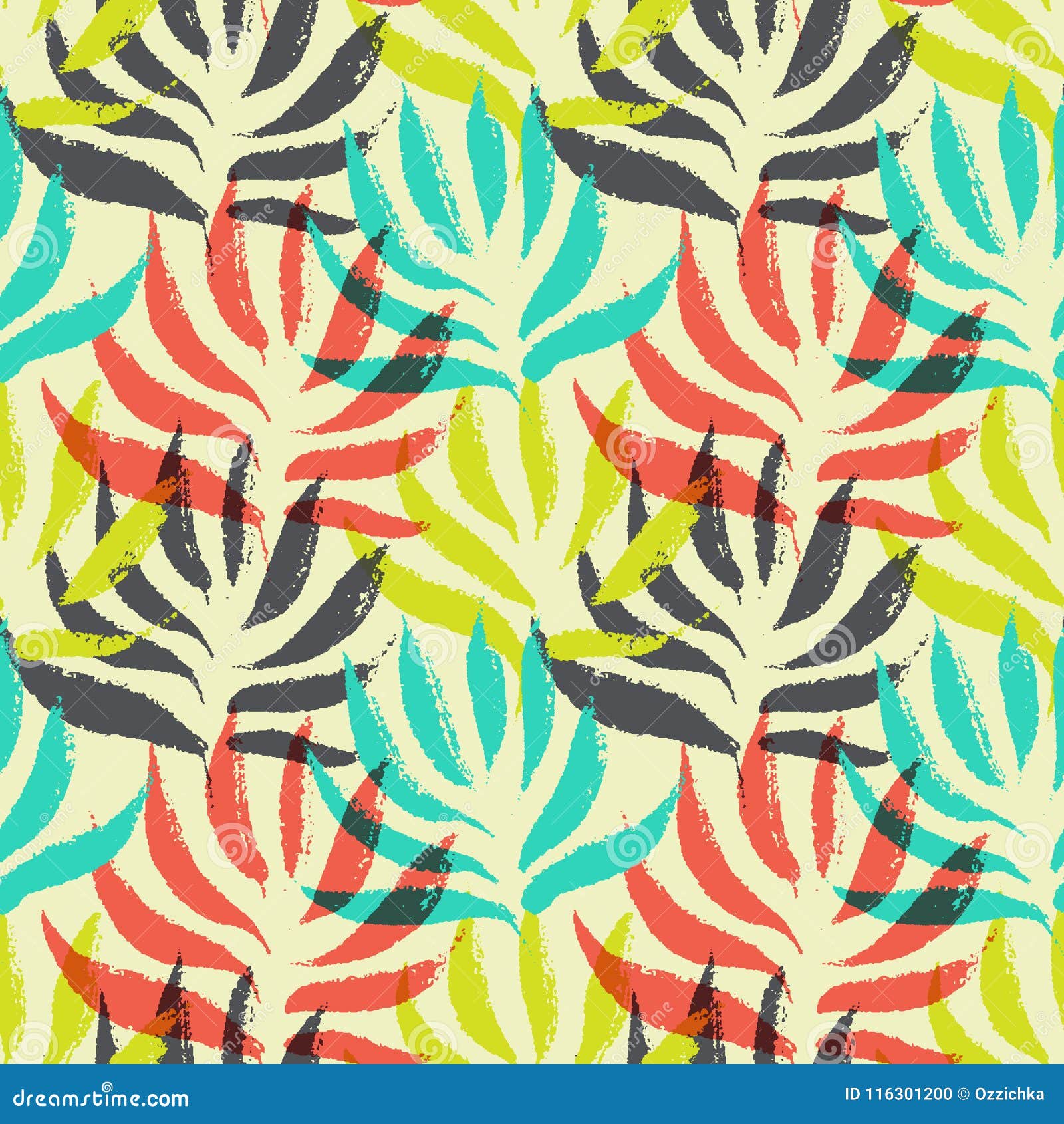 Vector Seamless Pattern with Graphical Leaves, Colorful Botanical ...