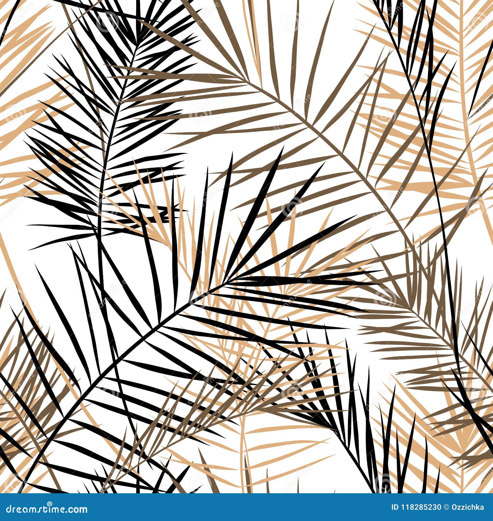 Vector Seamless Pattern with Graphical Leaves, Colorful Botanical ...