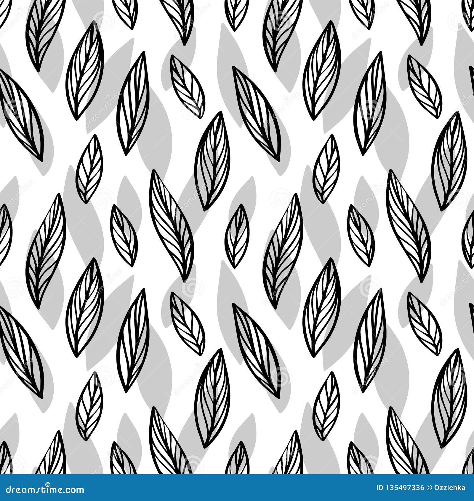 Vector Seamless Pattern of Graphical Leaves Shapes, Monochrome ...