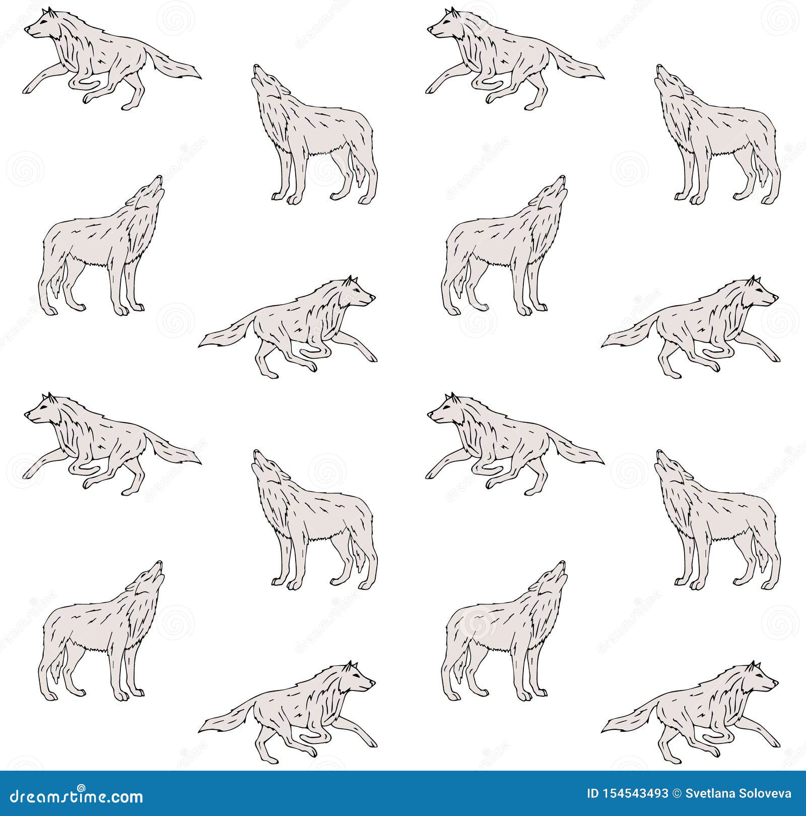 Vector Seamless Pattern of Gray Hand Drawn Wolf Stock Vector ...