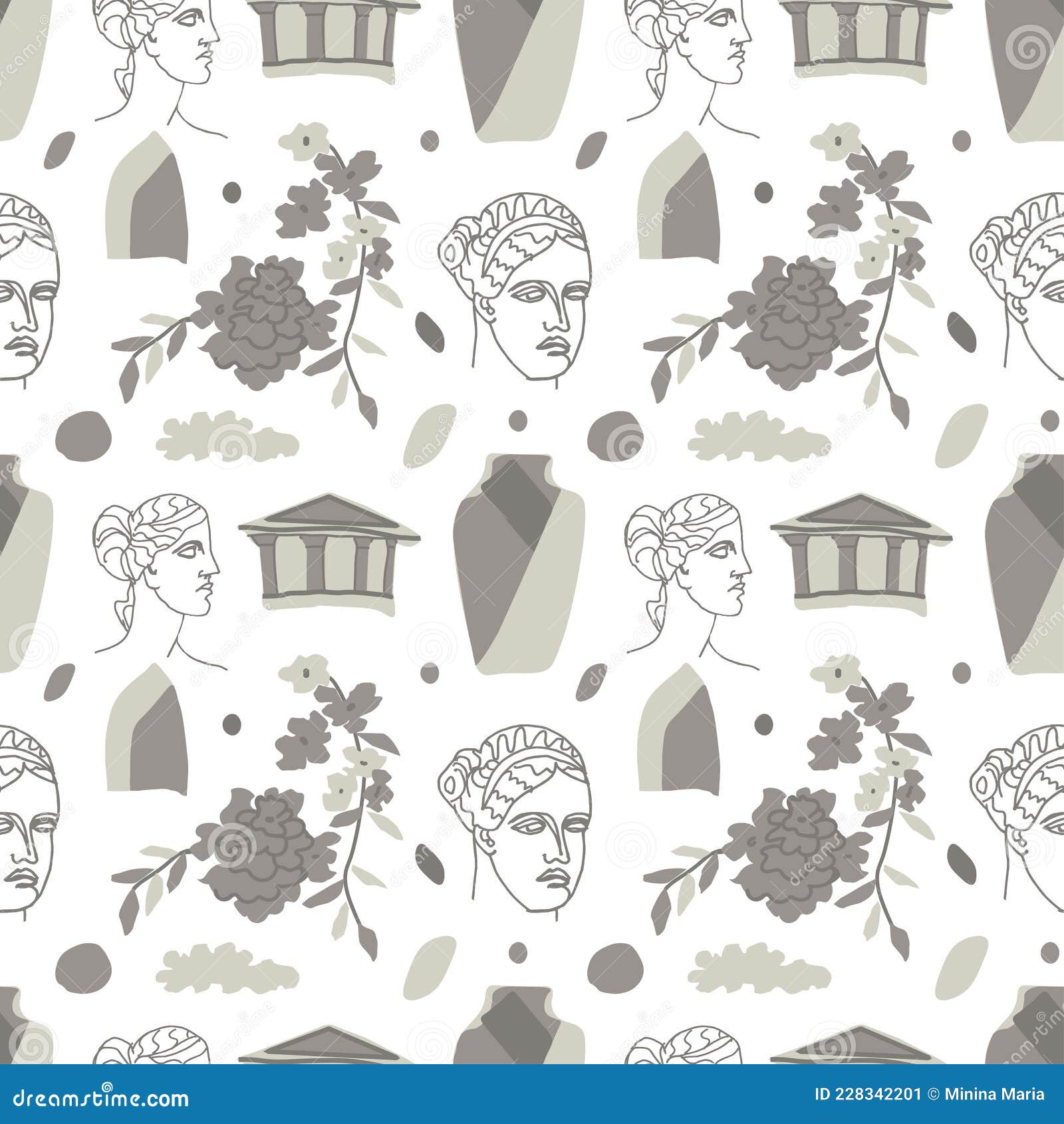 Vector Seamless Pattern with Greek Ancient Gods with Gray Colors ...