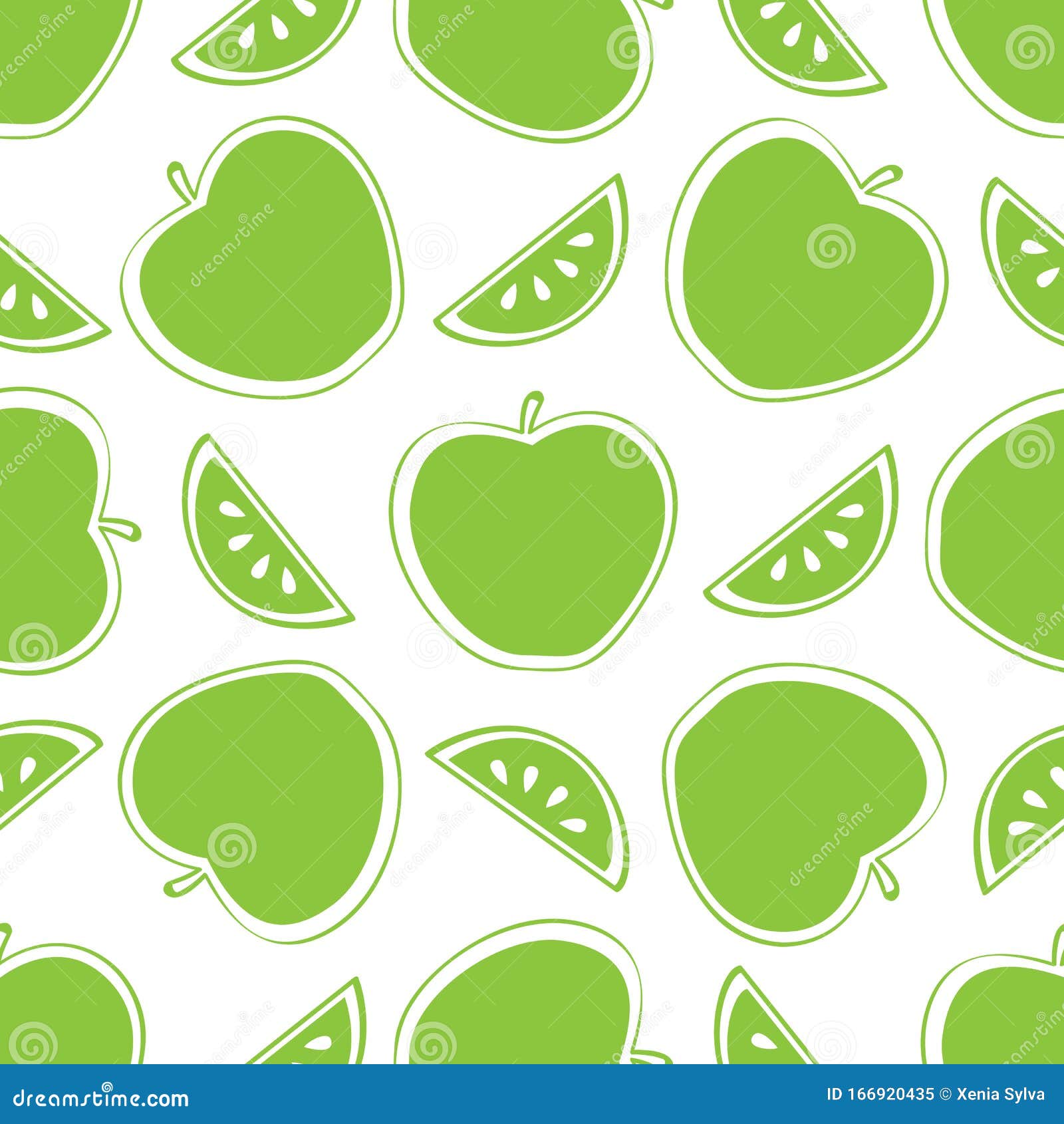 Vector Seamless Pattern with Green Apples; Isolated on White. Stock ...