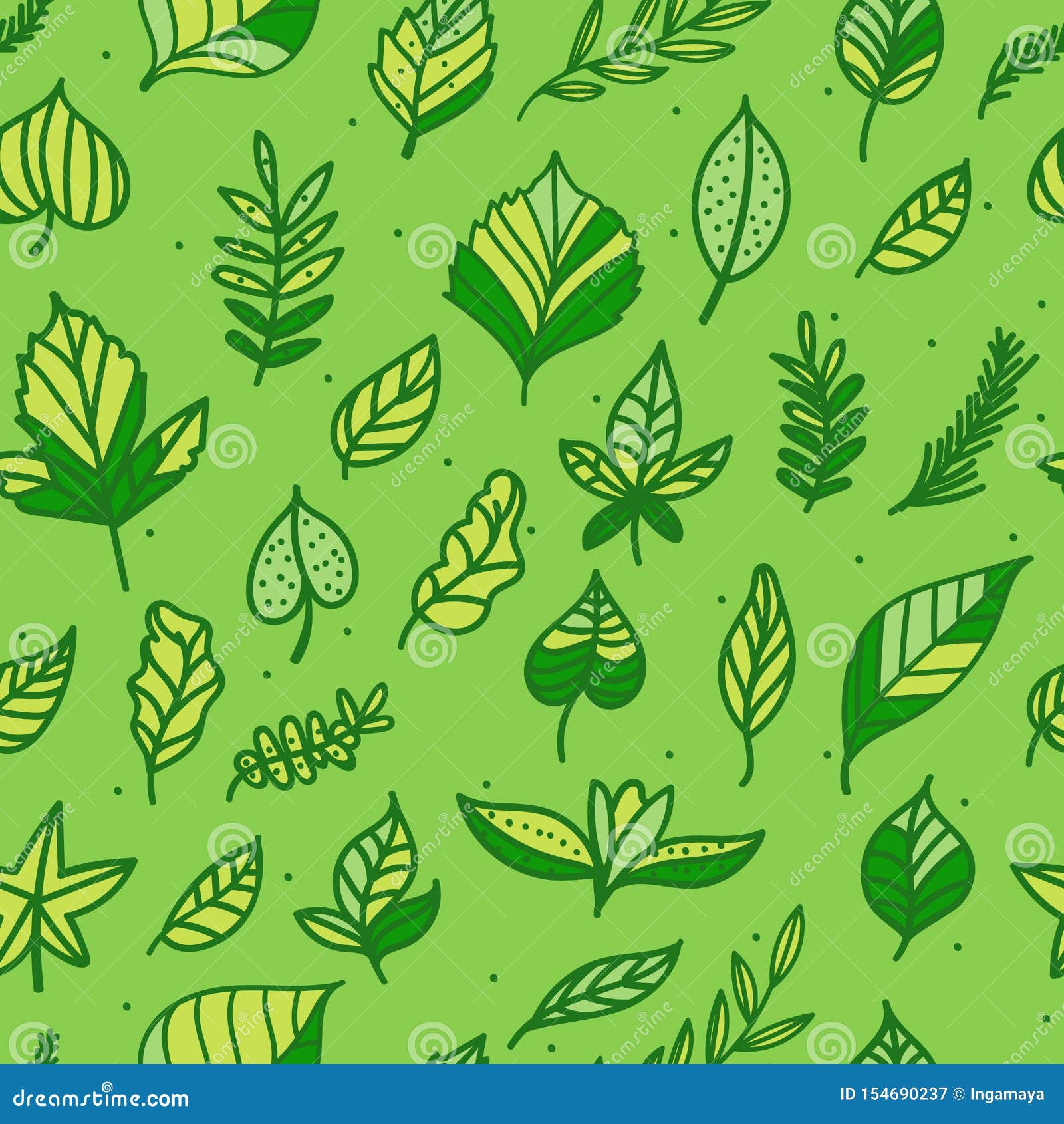 Vector Seamless Pattern Green Leaf Hand Drawn Texture Background ...