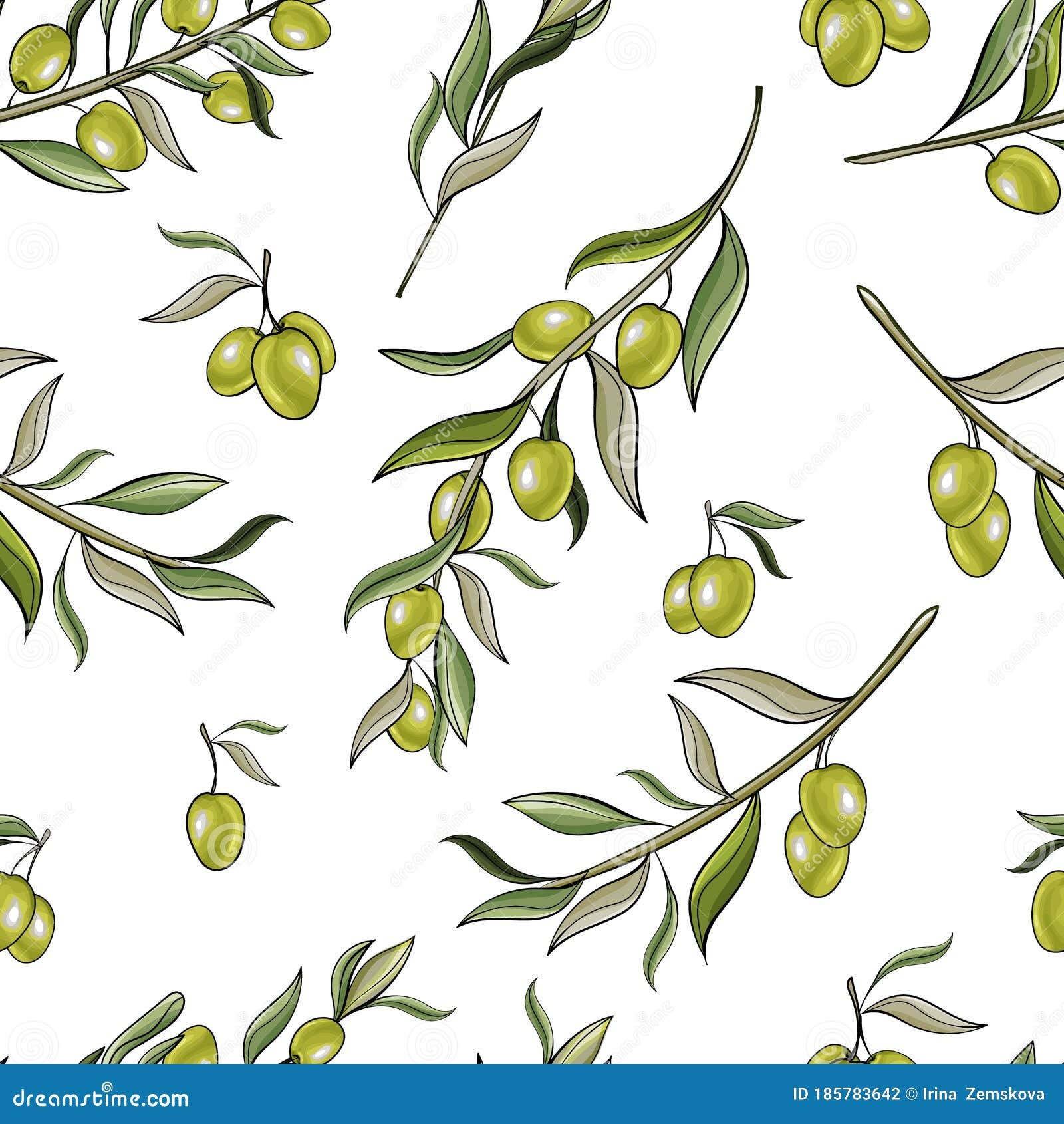 Vector Seamless Pattern with Green Olive Tree Branches Stock Vector ...
