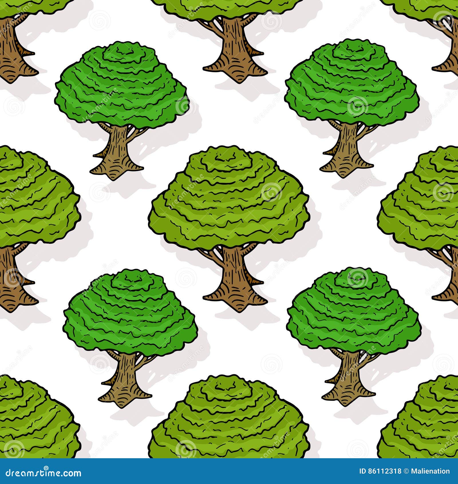 Vector Seamless Pattern of Green Trees. Cartoon Design for Wrapping ...