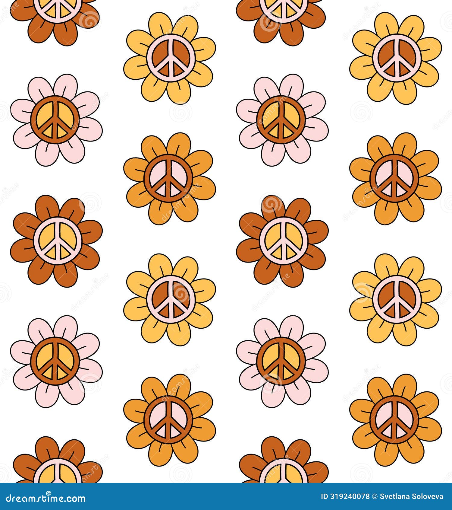 Vector Seamless Pattern of Groovy Flower Stock Vector - Illustration of ...
