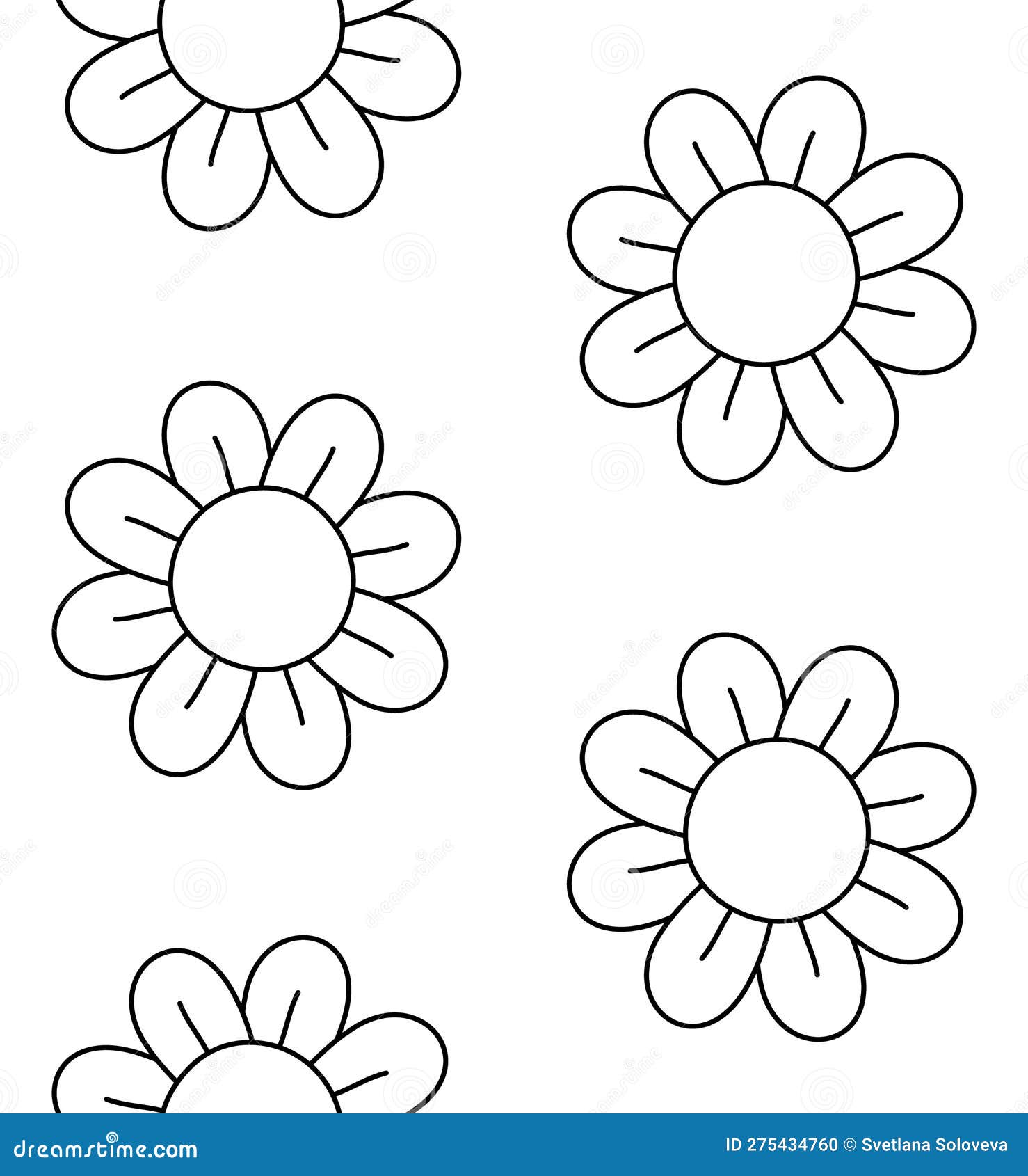 Vector Seamless Pattern of Groovy Outline Flower Stock Vector ...