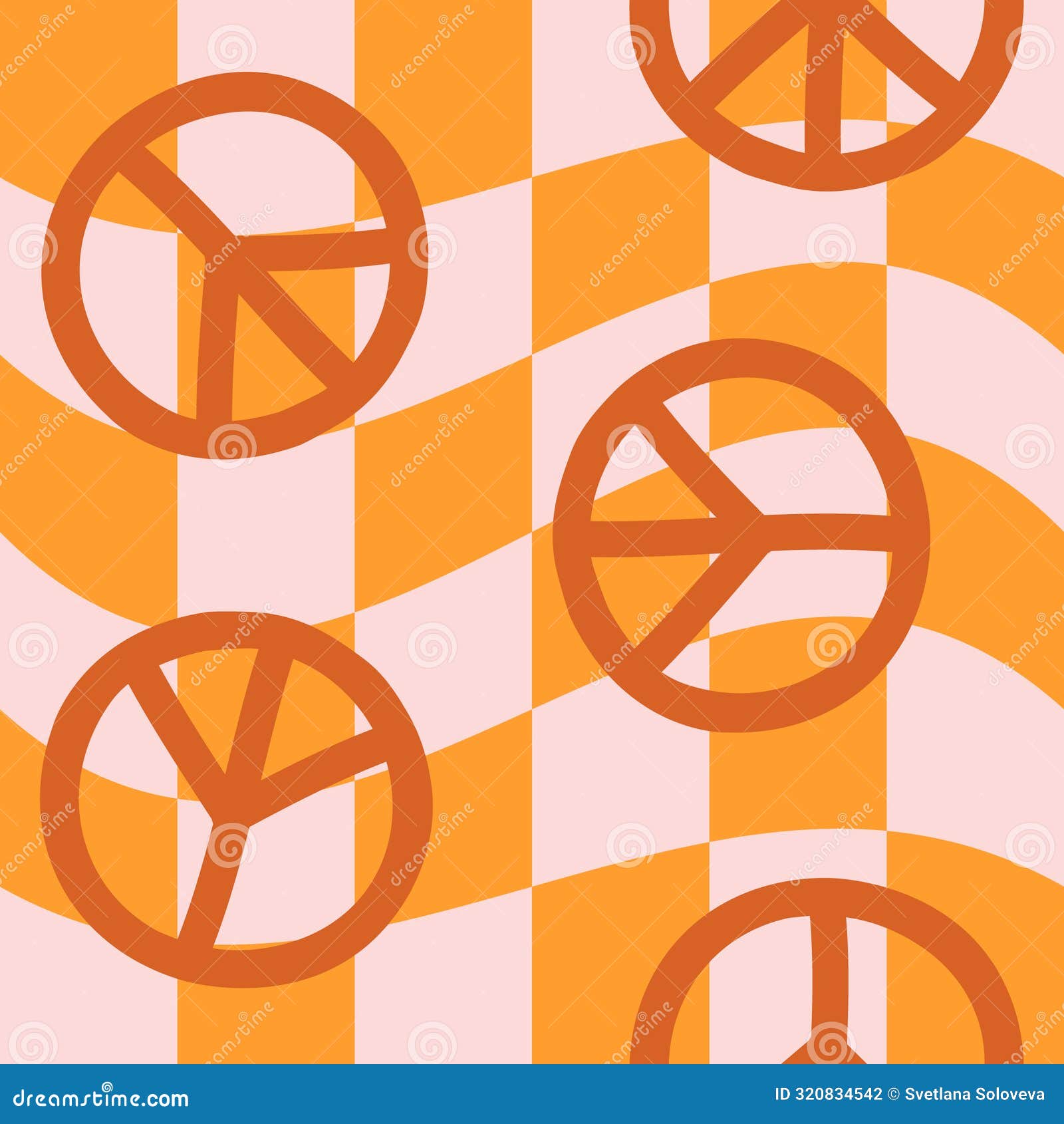 Vector Seamless Pattern of Groovy Peace Sign Stock Illustration ...