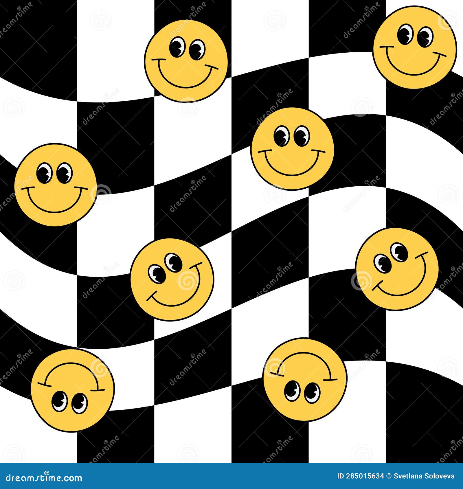 Vector Seamless Pattern of Groovy Smile on Checker Stock Vector ...