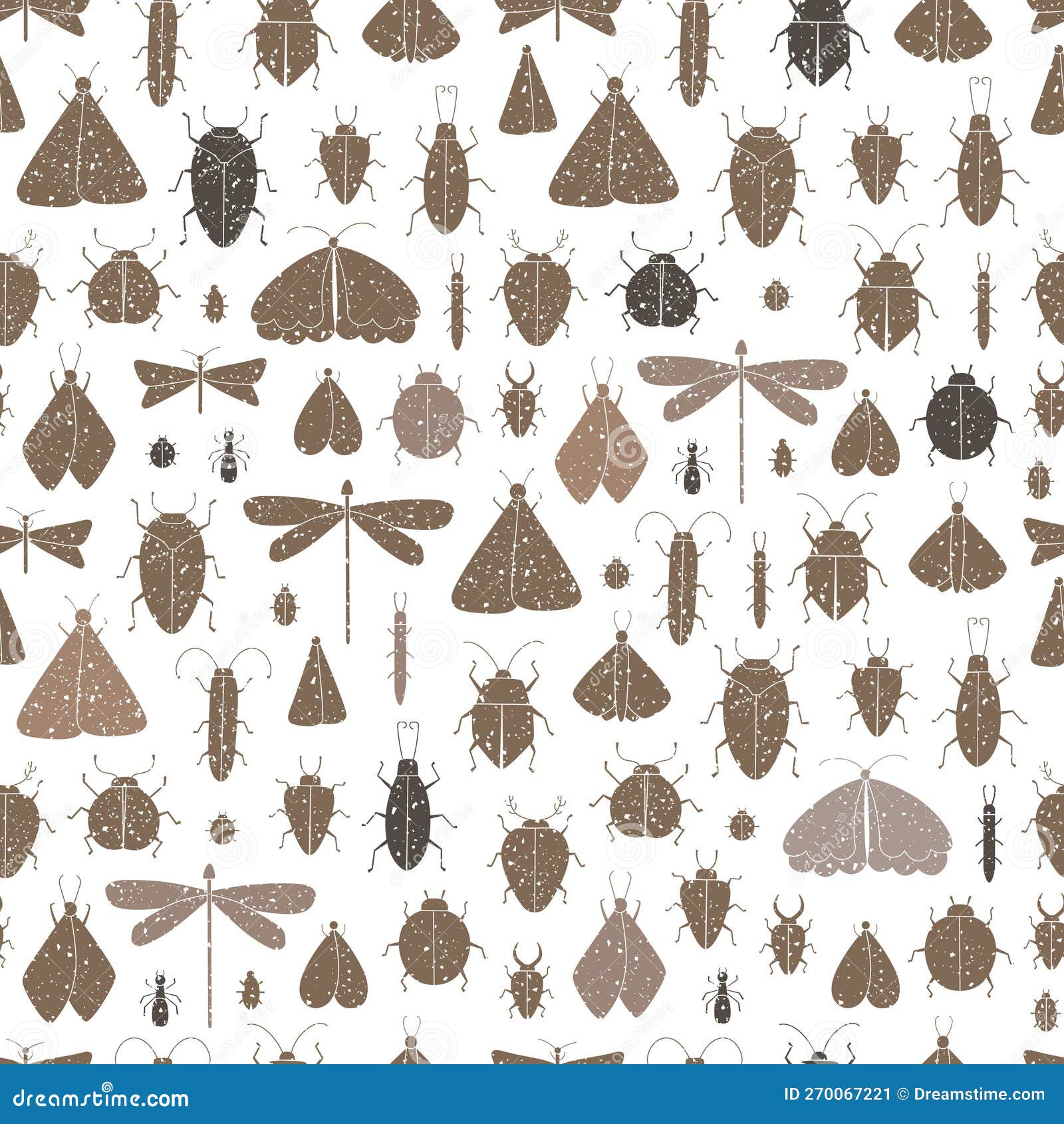 Vector Seamless Pattern with Grunge Insects Illustrations. Stock Vector ...