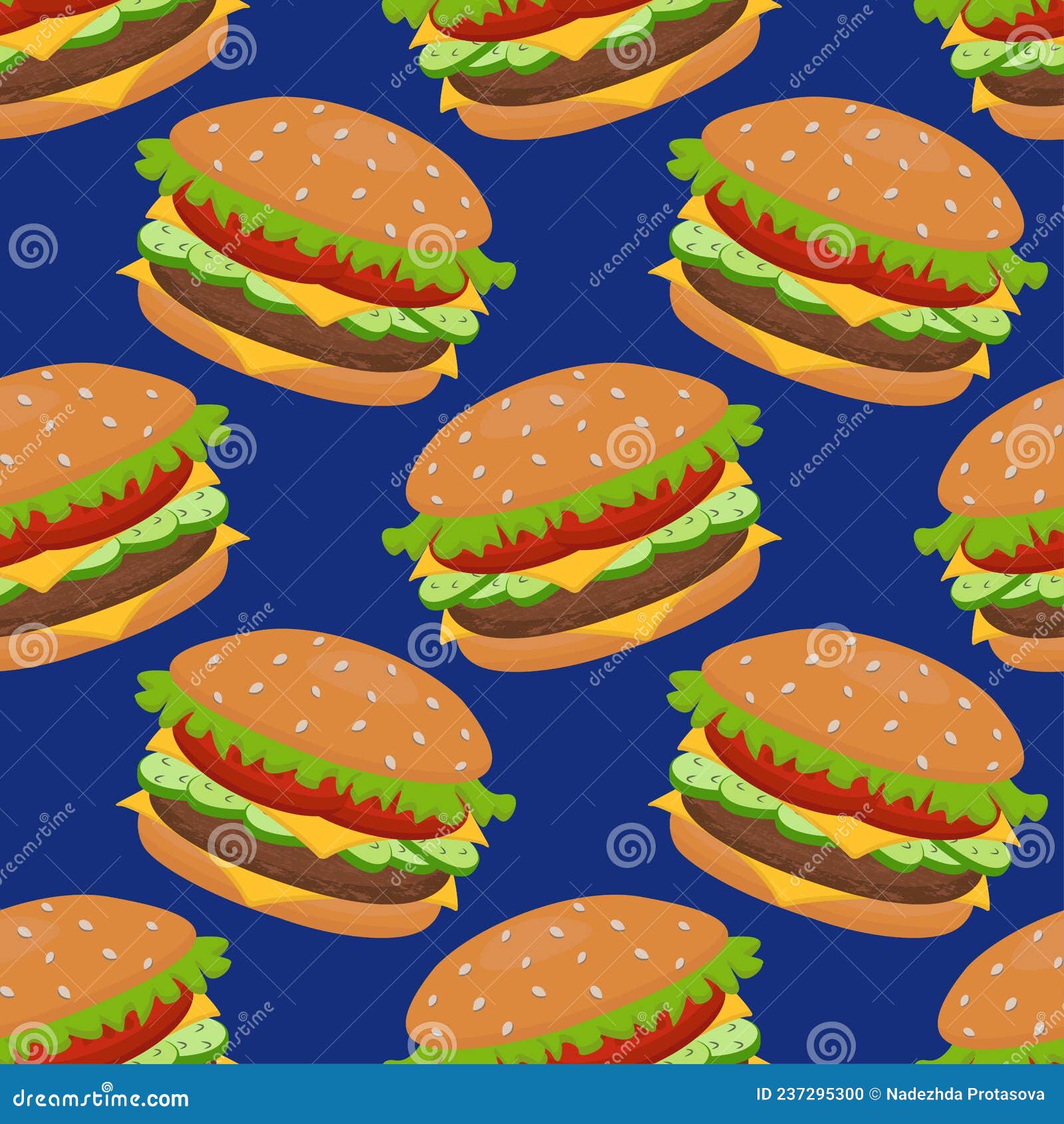 Vector Seamless Pattern with a Hamburger. Stock Vector - Illustration ...