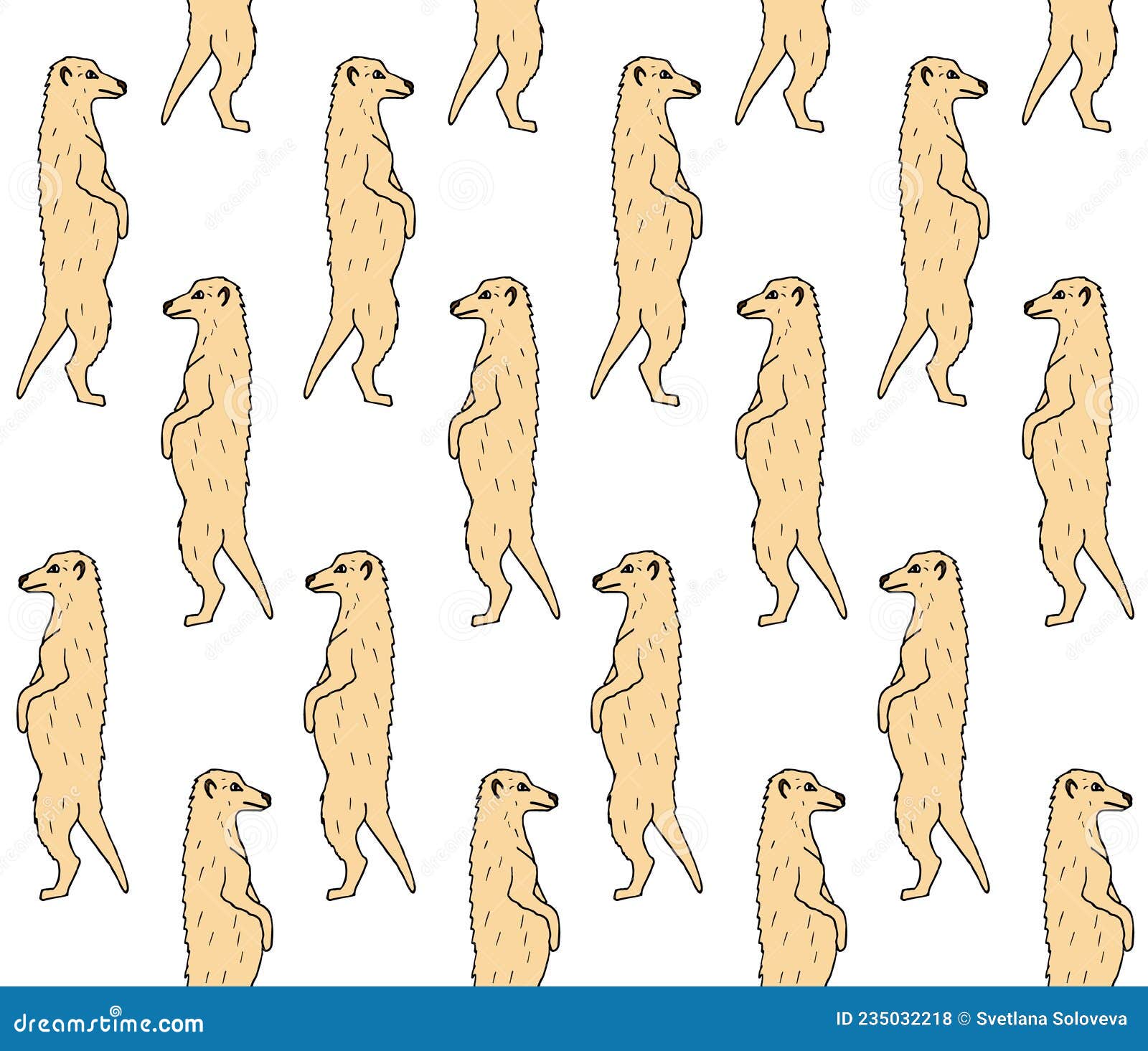Vector Seamless Pattern of Hand Draw Color Meerkat Stock Vector ...