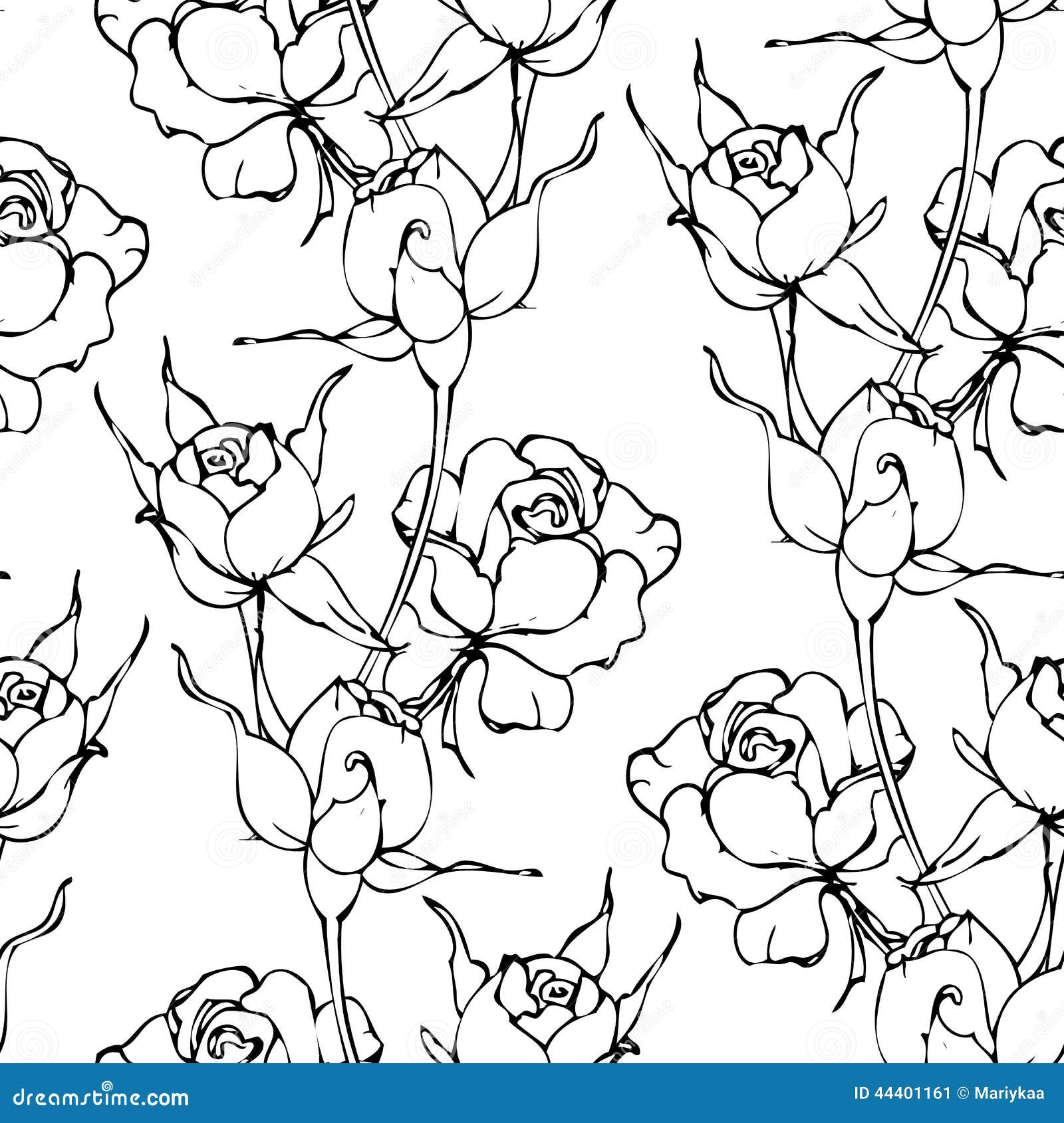 Vector Seamless Pattern with Hand Drawing Black and White Flowers Stock ...