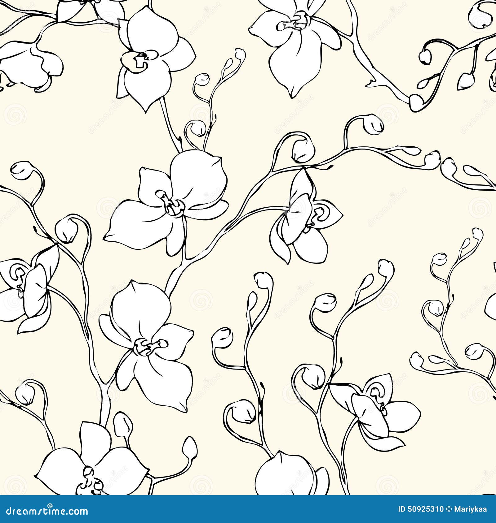 Vector Seamless Pattern with Hand Drawing Orchid Flowers Stock Vector ...