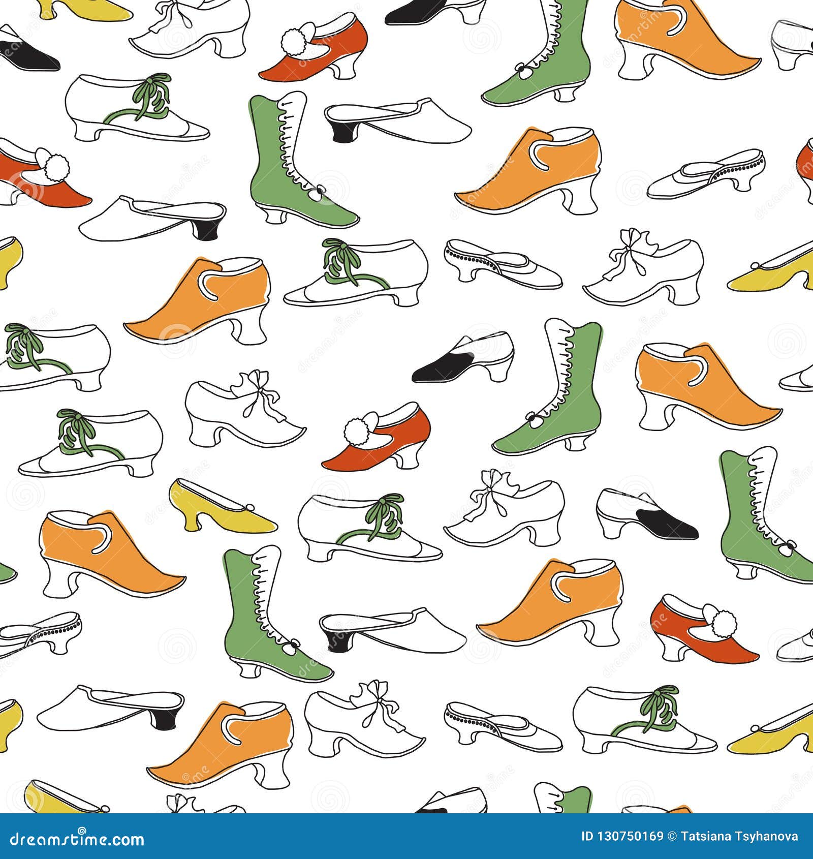 Vector Seamless Pattern with Hand Drawing Shoes. Colorful Boots in ...