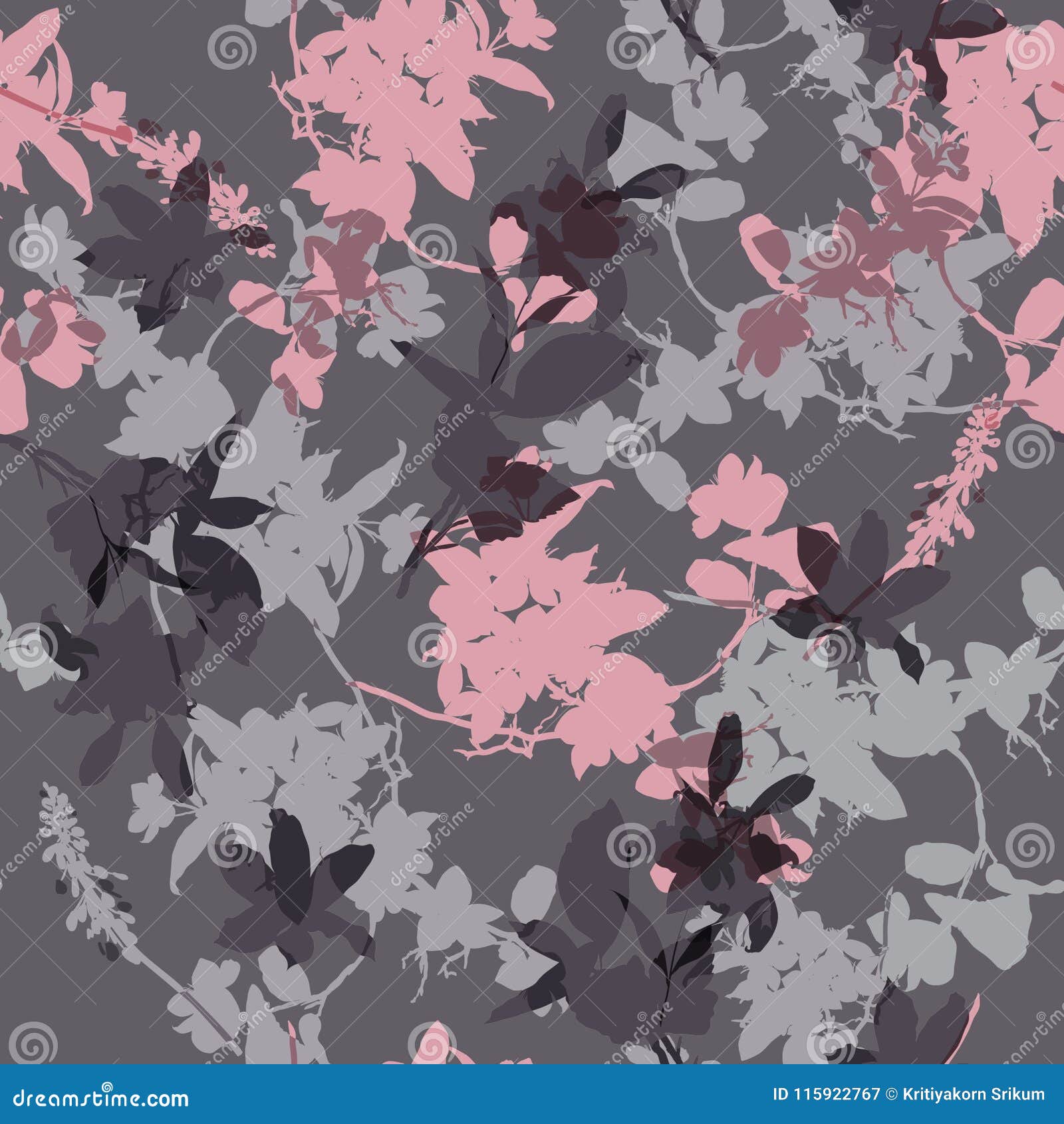 Vector Seamless Pattern with Hand Drawing Wild Botanical and Flo Stock ...