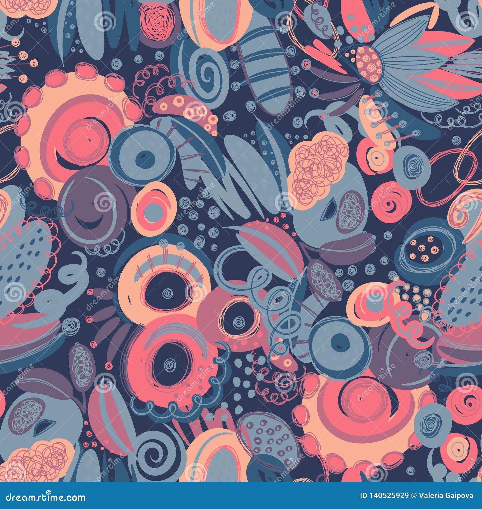 Vector Seamless Pattern with Hand Drawn Abstract Shapes, Scribbles ...