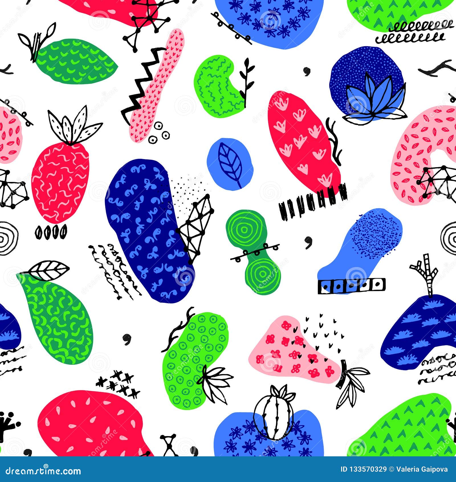 Vector Seamless Pattern with Hand Drawn Abstract Shapes. Spotted and ...