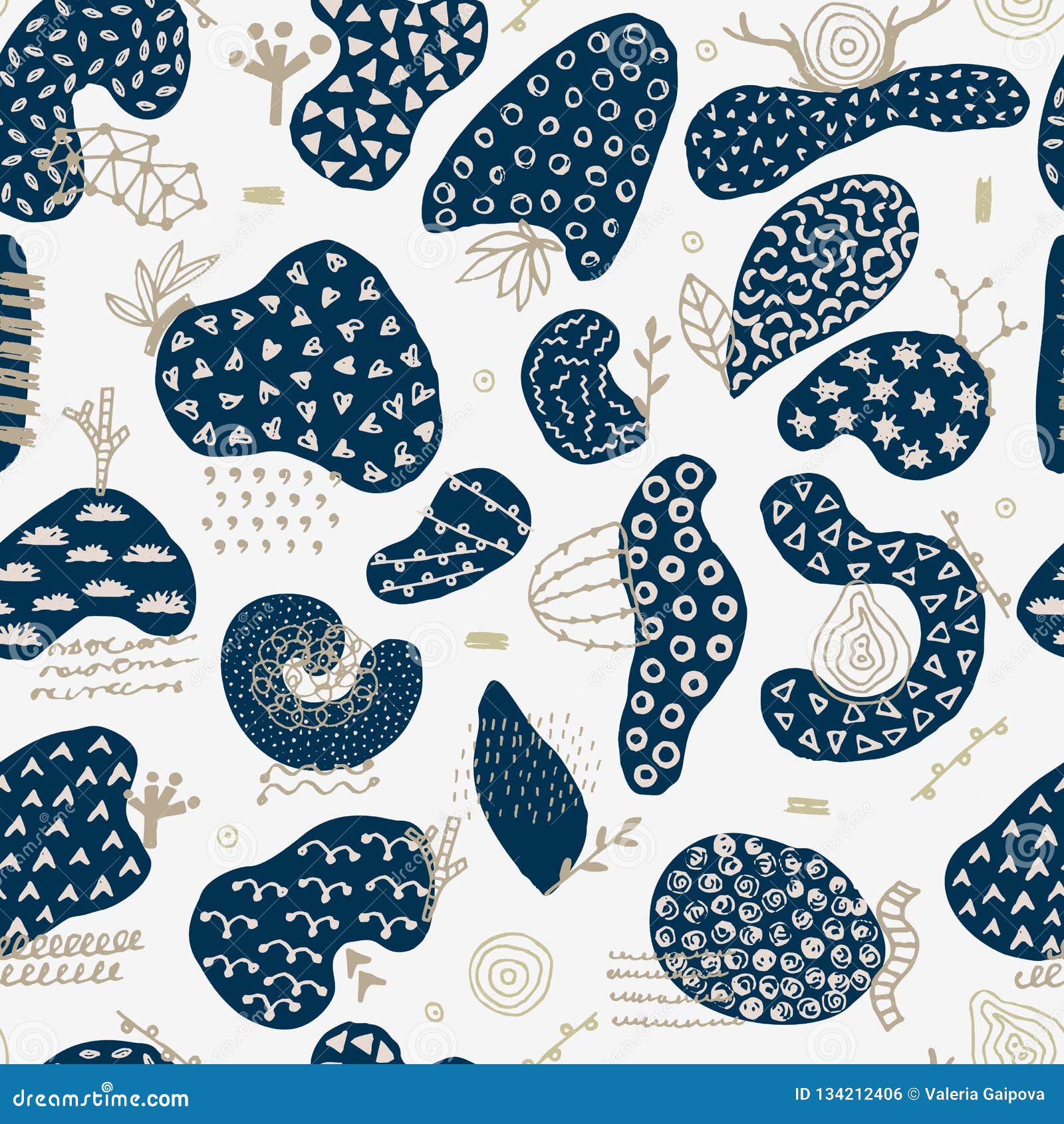Vector Seamless Pattern with Hand Drawn Abstract Shapes. Spotted and ...