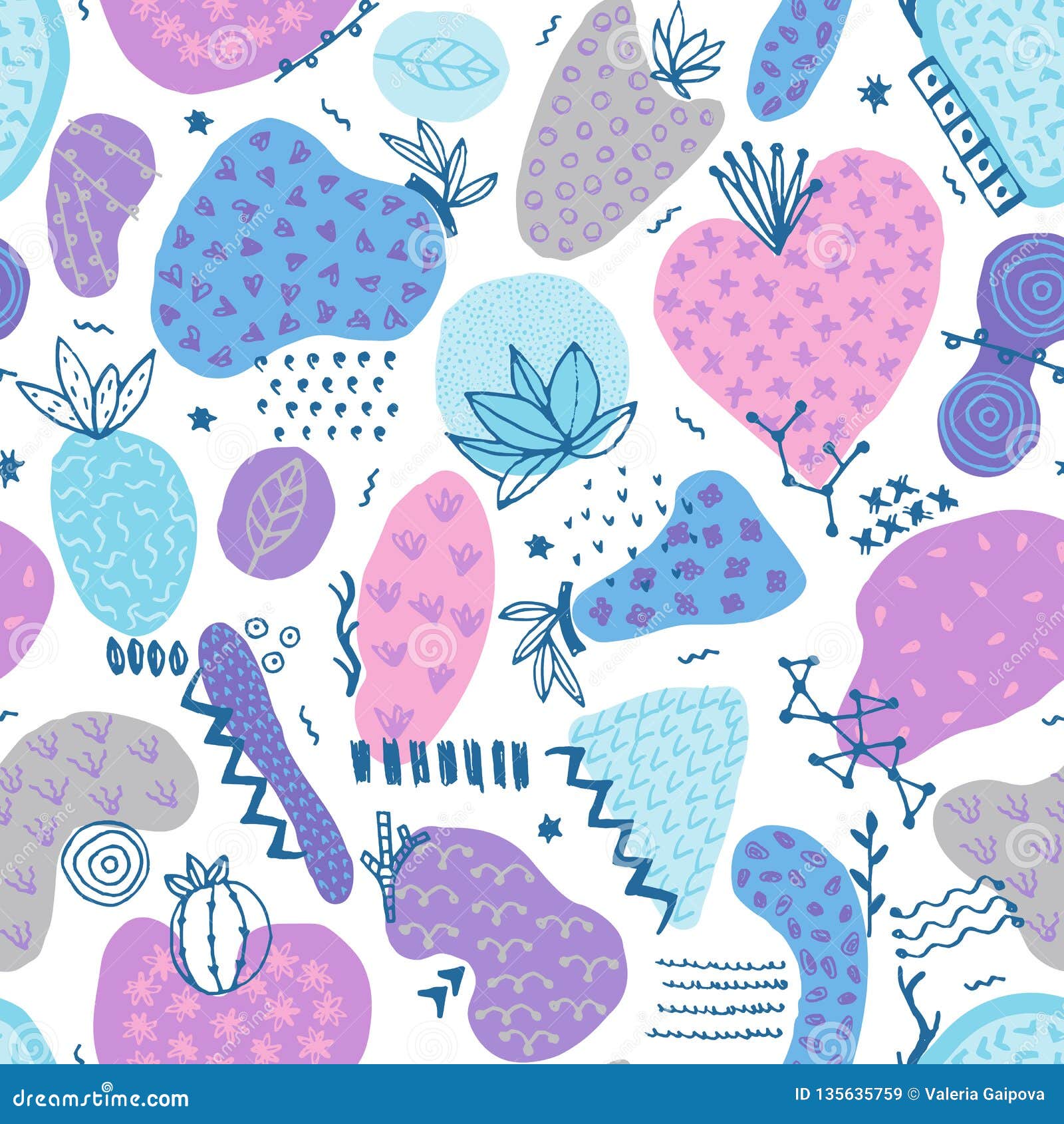Vector Seamless Pattern with Hand Drawn Abstract Shapes. Spotted and ...