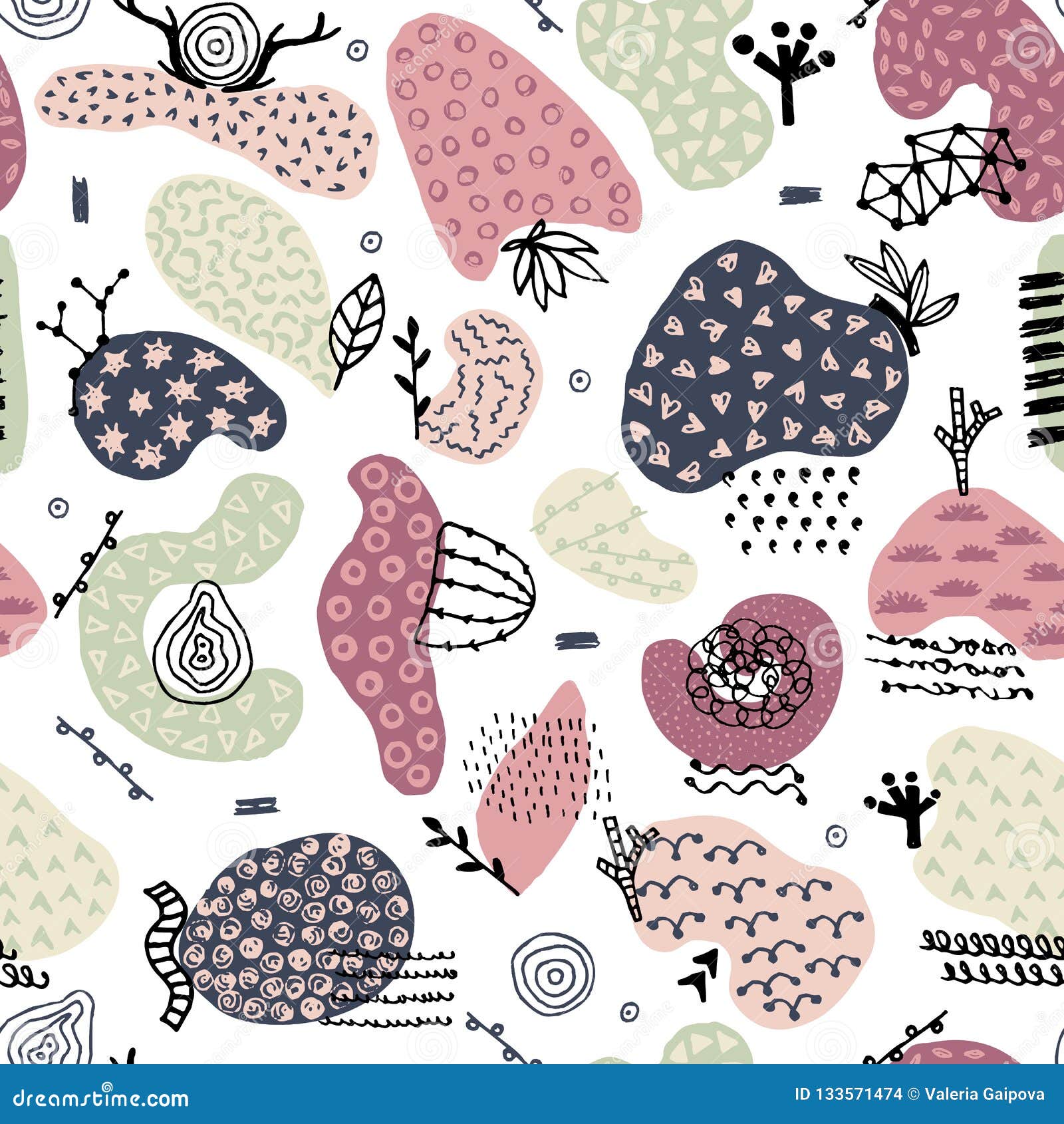 Vector Seamless Pattern with Hand Drawn Abstract Shapes. Spotted and ...