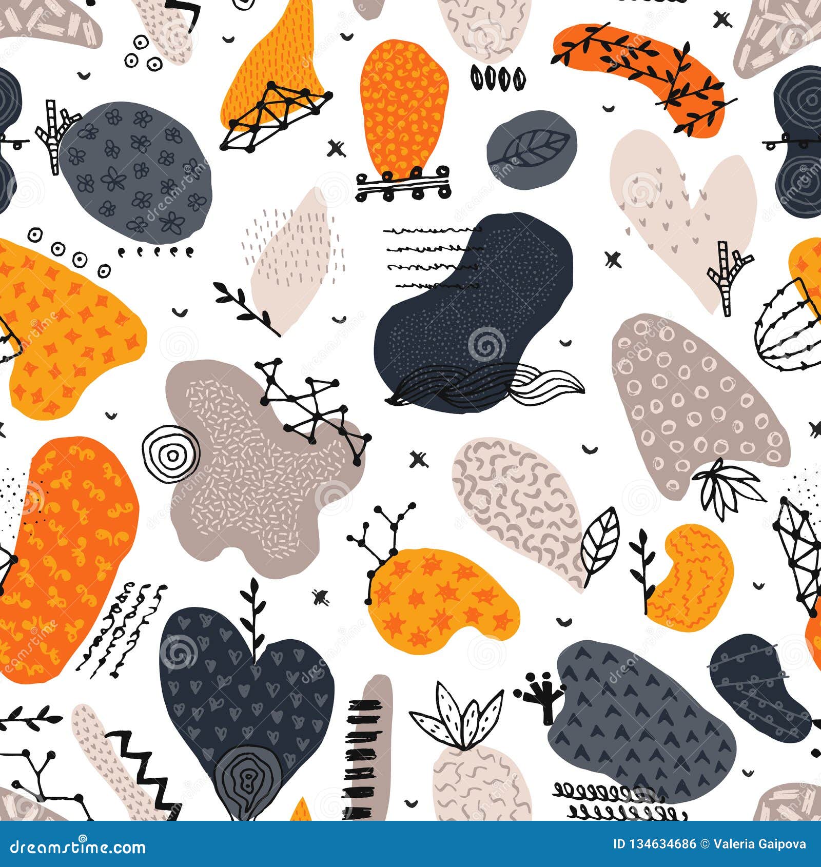 Vector Seamless Pattern with Hand Drawn Abstract Shapes. Spotted and ...