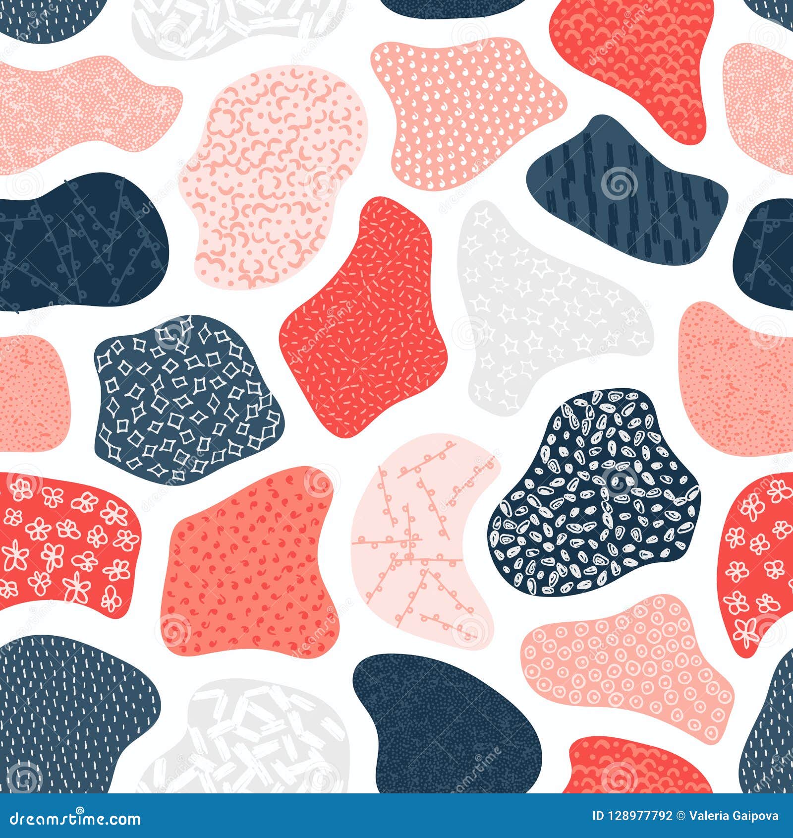 Vector Seamless Pattern with Hand Drawn Abstract Shapes. Textured ...