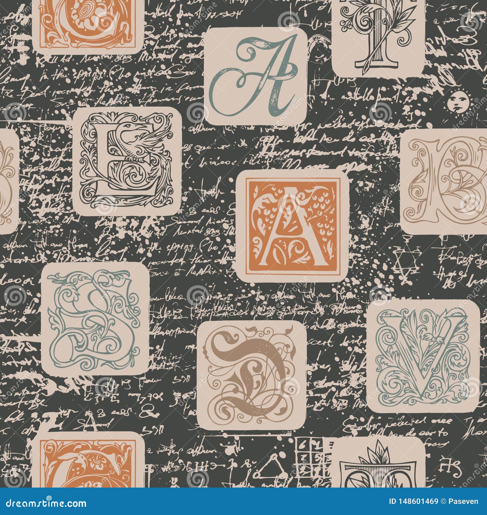 Seamless Pattern with Capital and Initial Letters Stock Vector ...