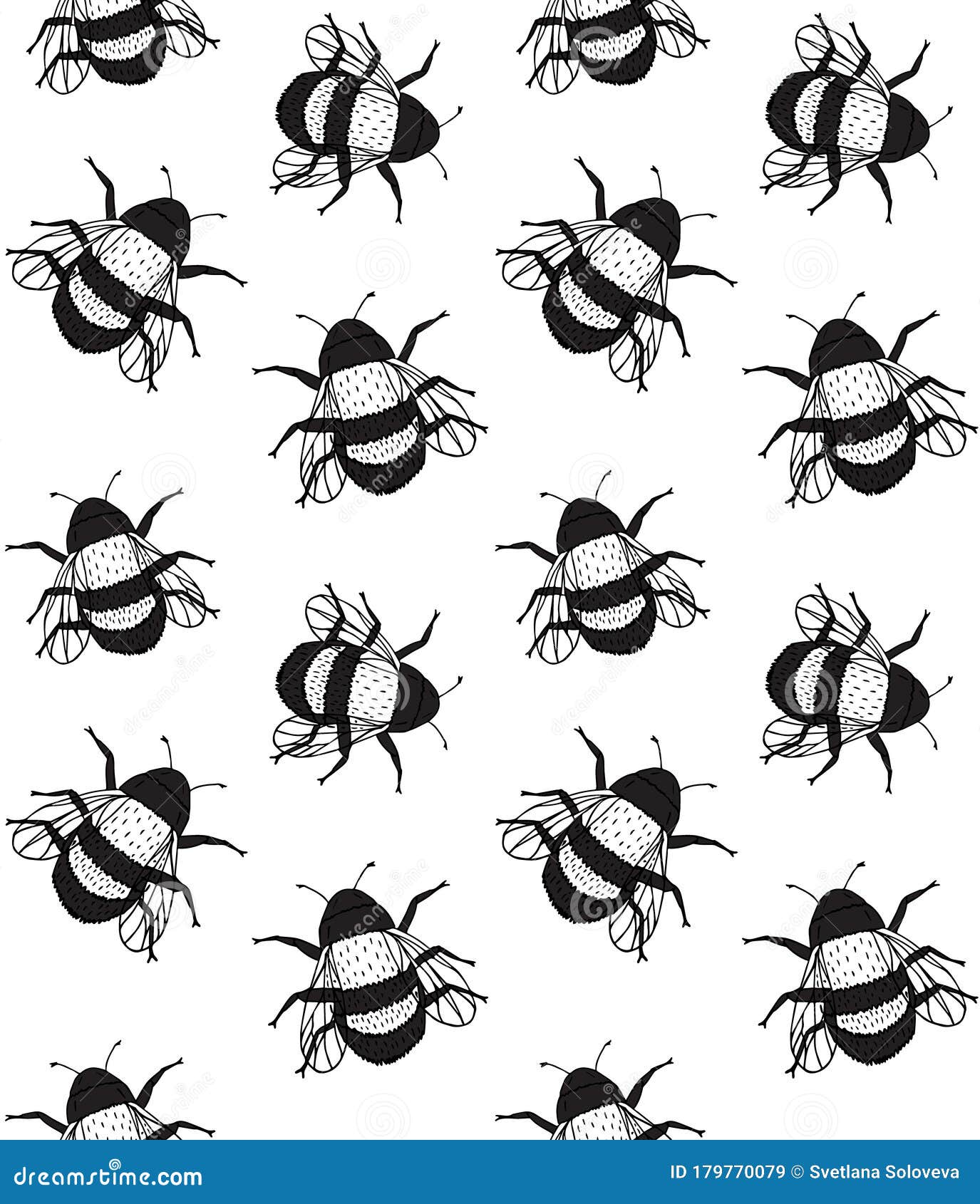 Vector Seamless Pattern of Hand Drawn Bee Stock Illustration ...