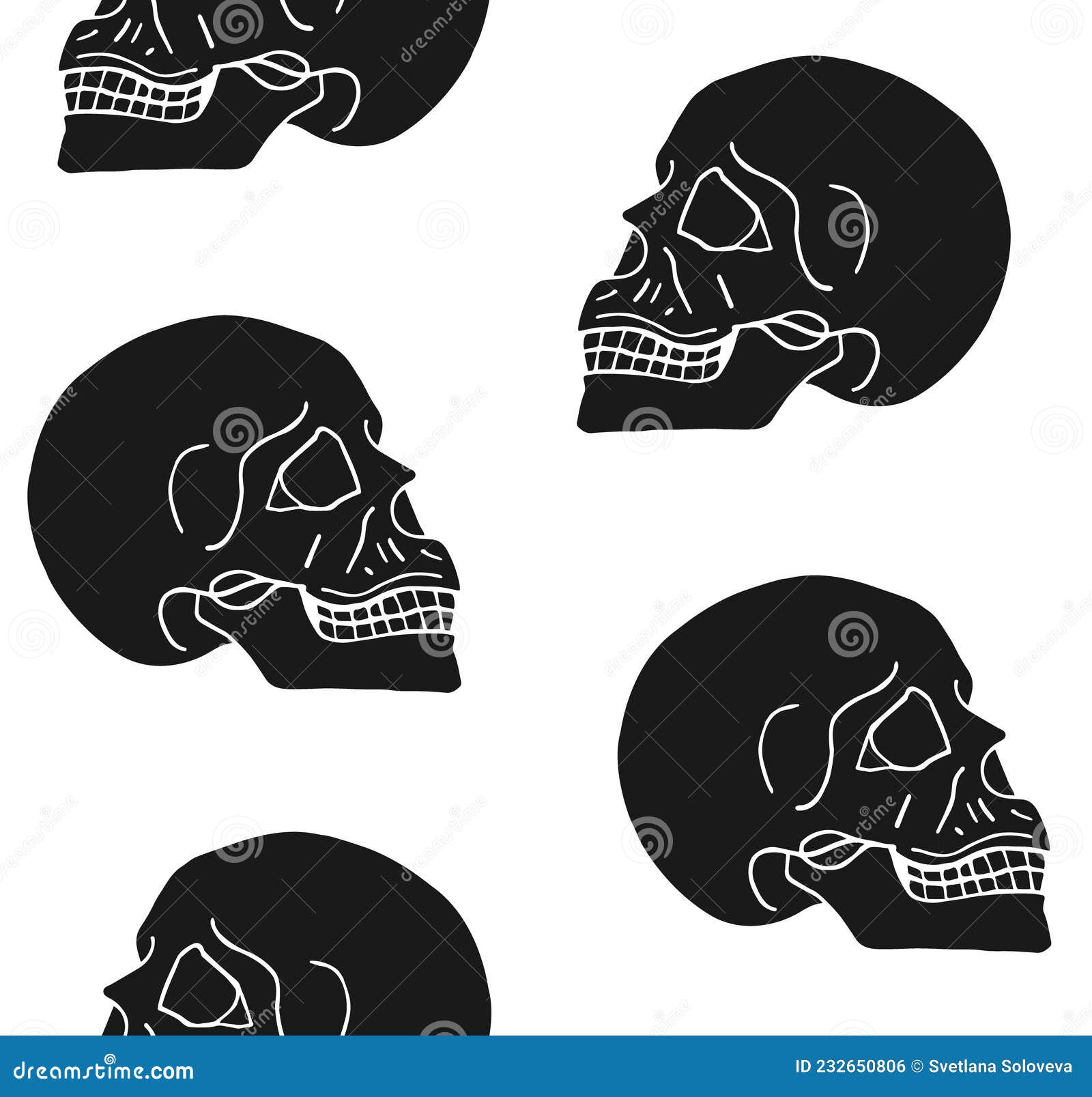 Vector Seamless Pattern of Hand Drawn Black Skull Stock Vector ...