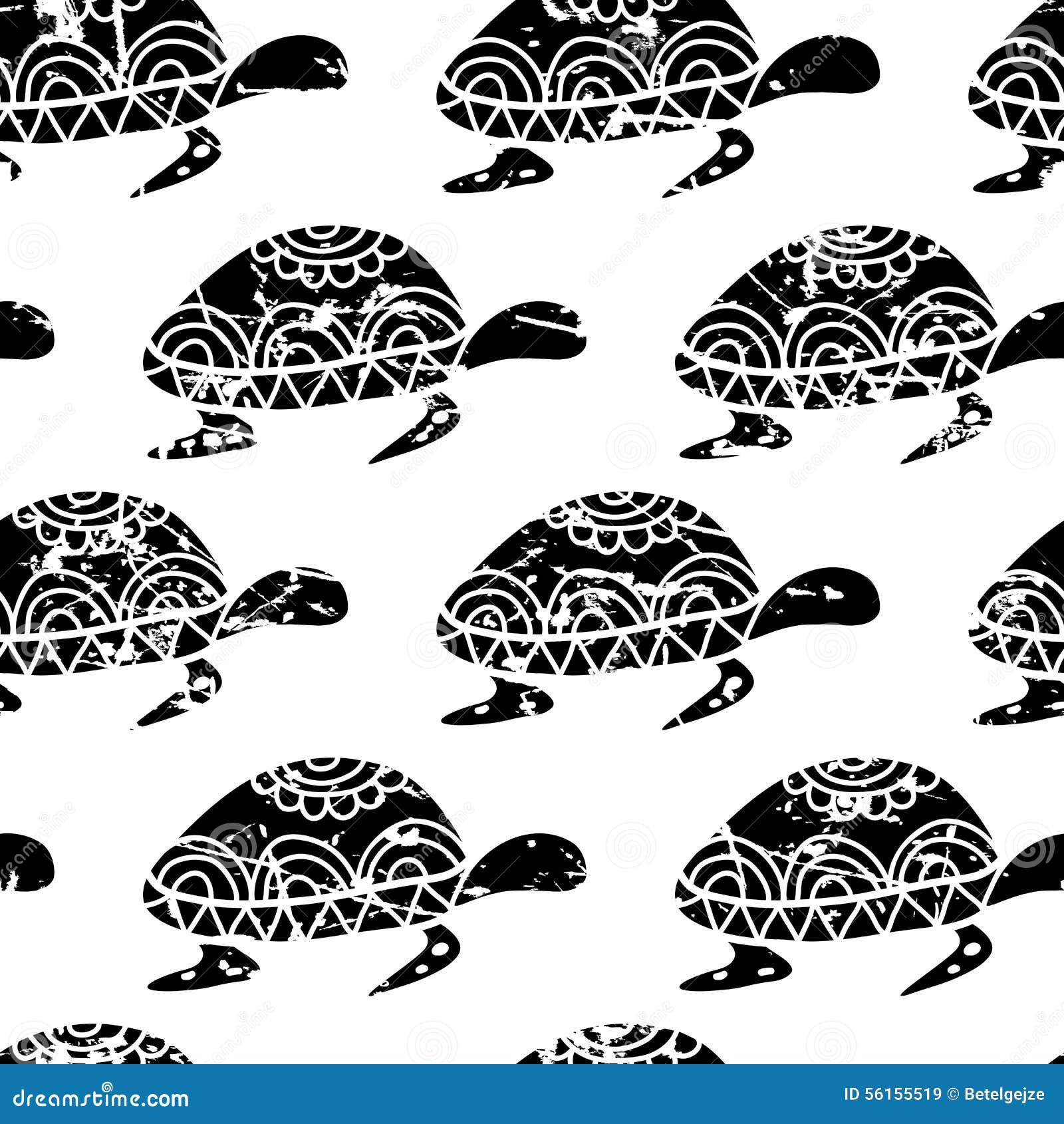 Vector Seamless Pattern with Hand Drawn Black Turtle on Stock Vector ...
