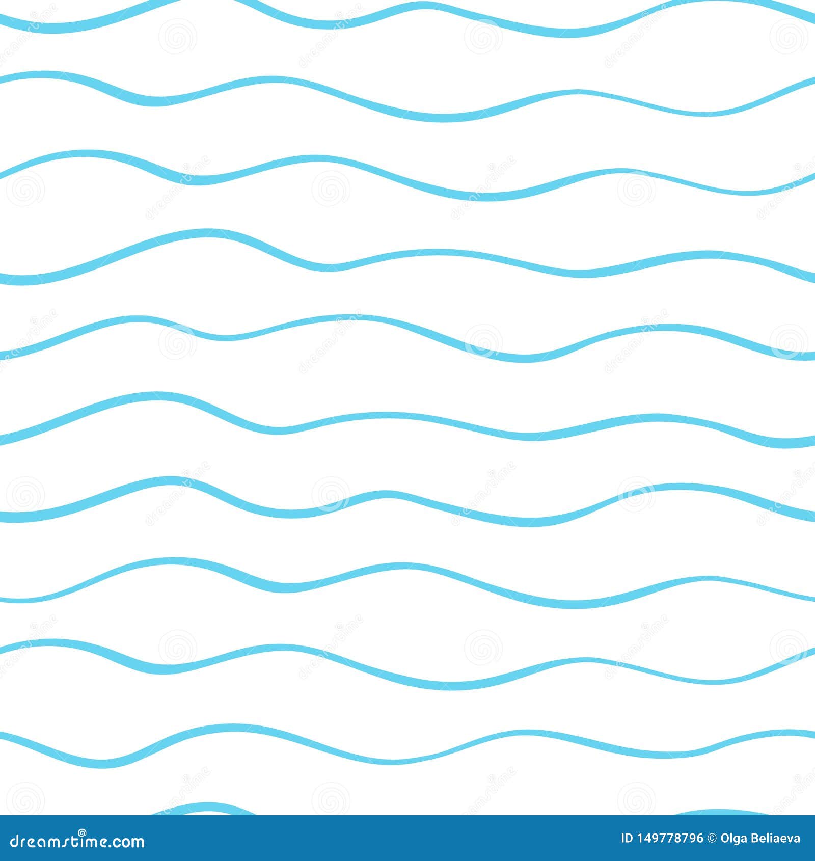 Vector Seamless Pattern with Hand Drawn Blue Waves. Stock Vector ...