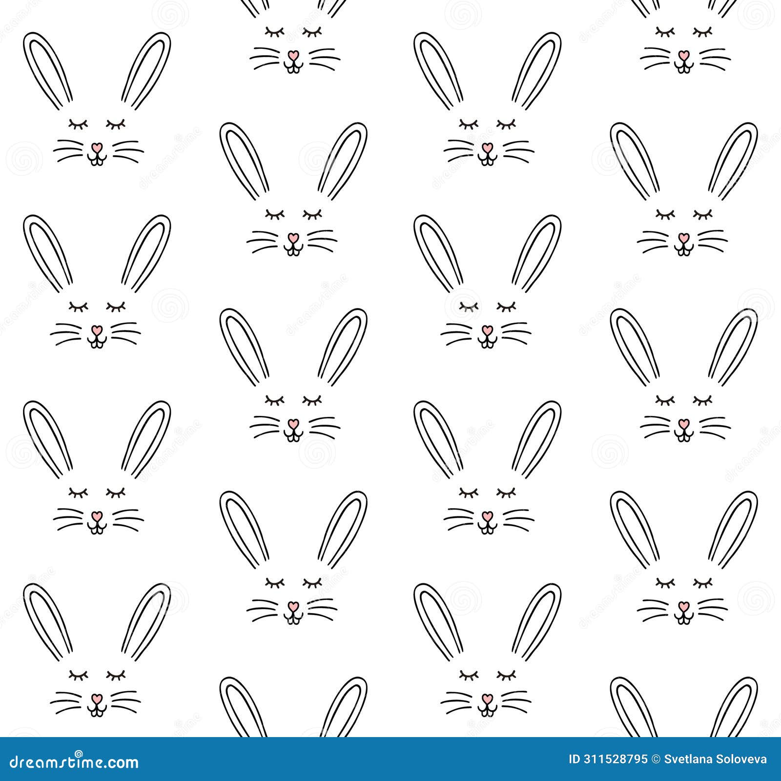 Vector Seamless Pattern of Hand Drawn Bunny Face Stock Vector ...