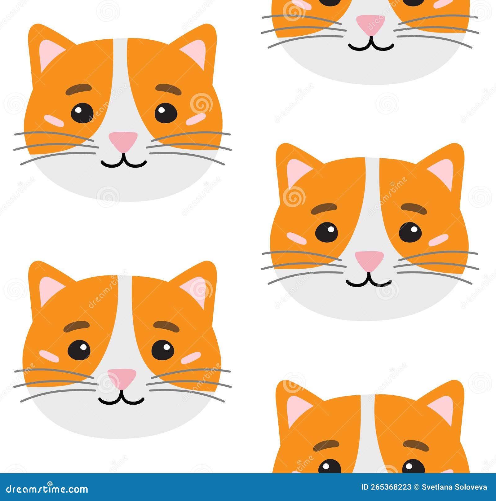 Vector Seamless Pattern of Hand Drawn Cat Face Stock Vector ...