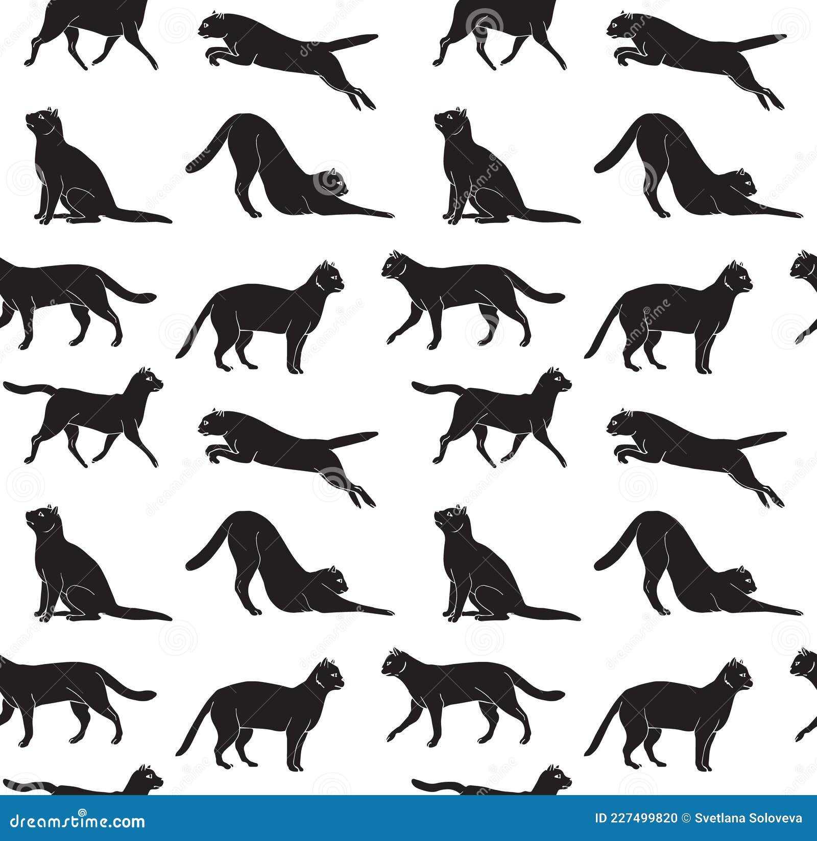 Vector Seamless Pattern of Cat Silhouette Stock Vector - Illustration ...
